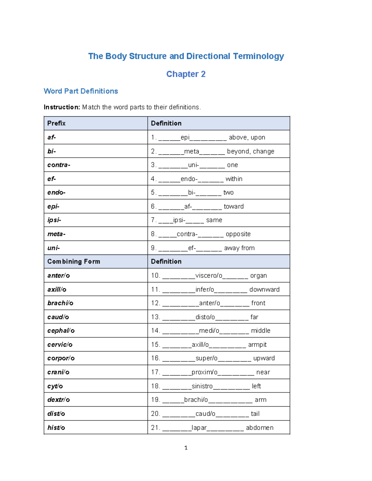 AHP105 Wk1 Assignment - learning medical terms - The Body Structure and ...