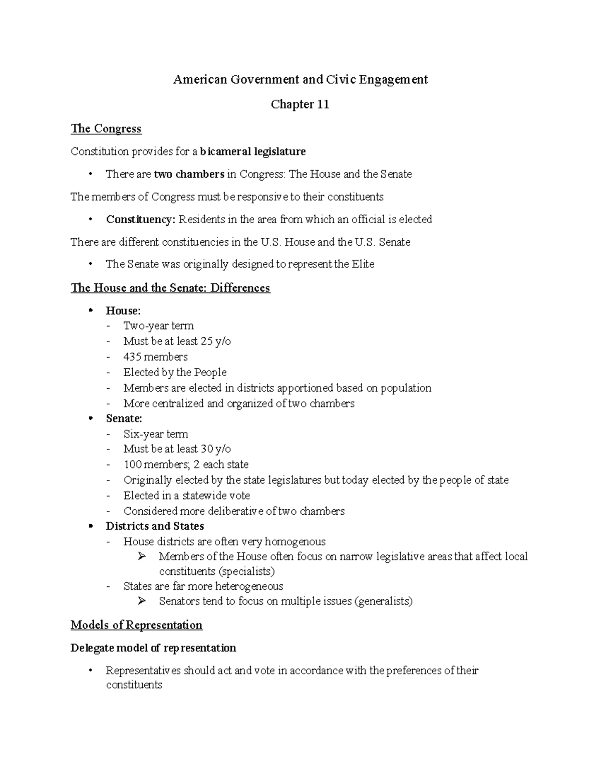 American Gov Ch.11 Congress Notes - American Government and Civic ...