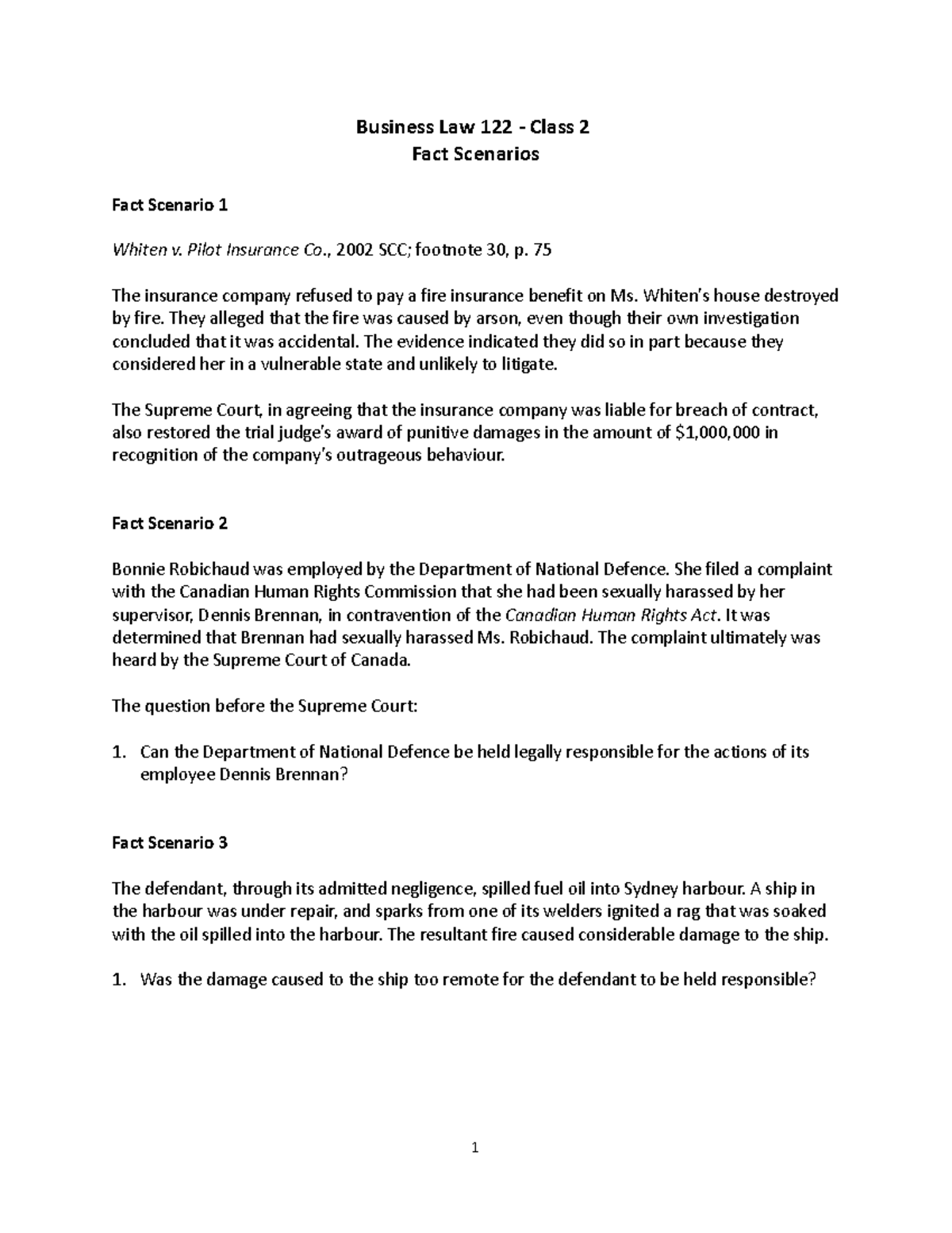Business law 122 fact scenarios (class 2)4FS - Business Law 122 - Class ...