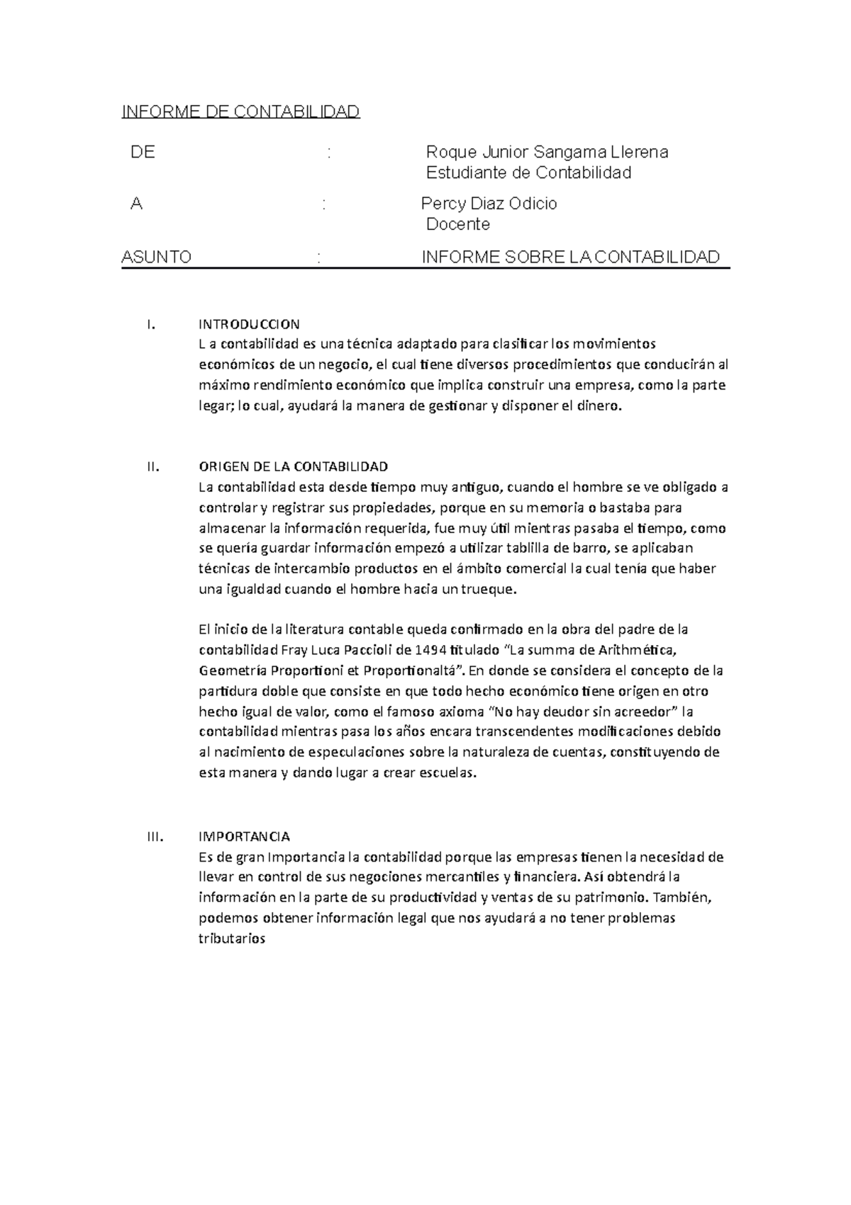 Informe DE Contabilidad Roque - INFORME DE CONTABILIDAD DE : Roque ...