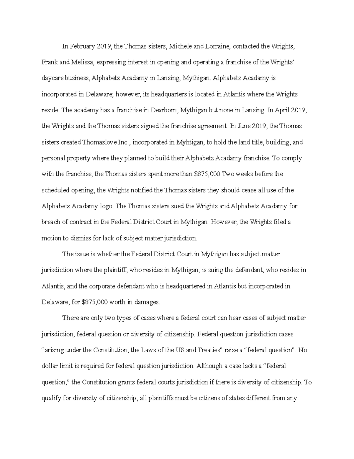 Firac paper practice #1 - In February 2019, the Thomas sisters, Michele ...