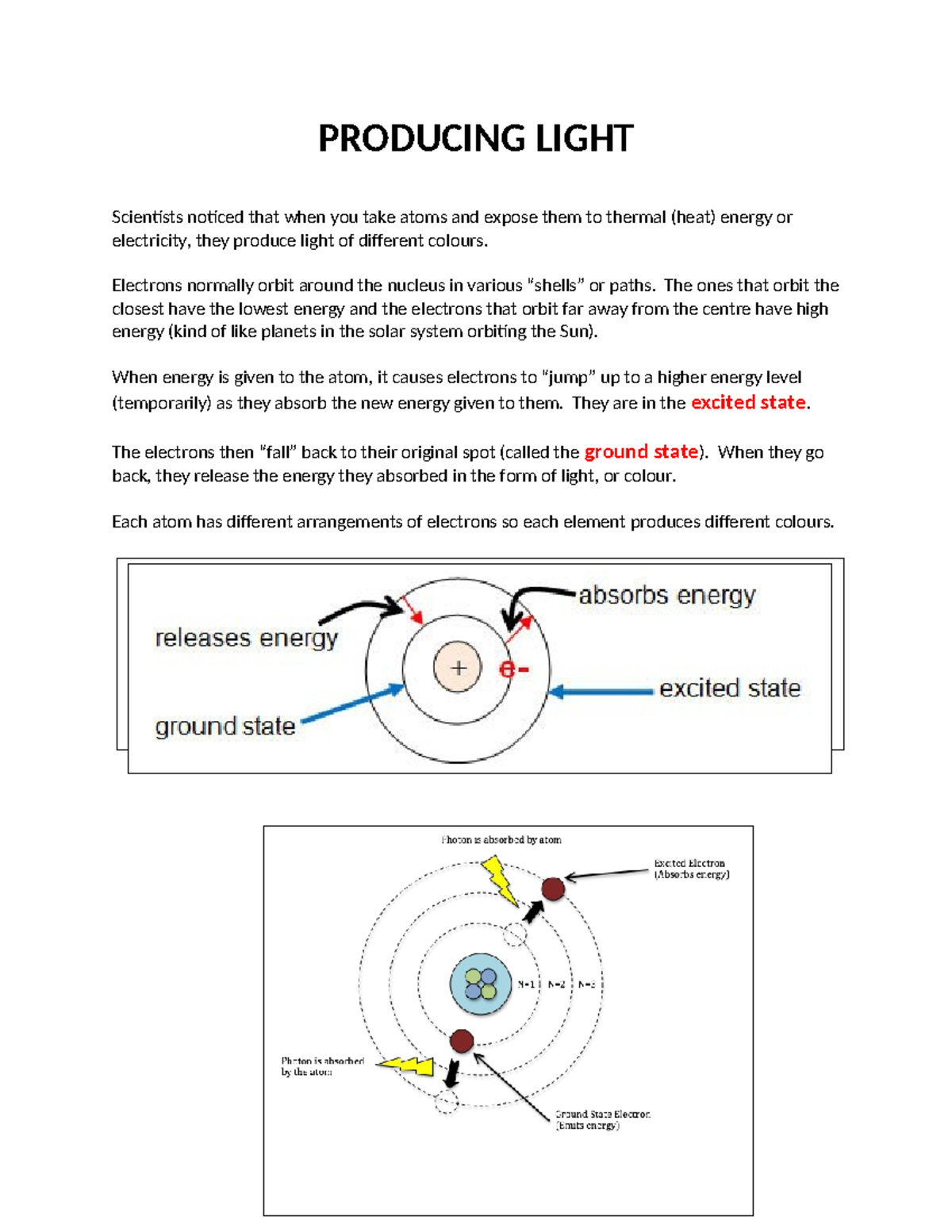 Note 6.6B - Producing light - PRODUCING LIGHT Scientists noticed that ...