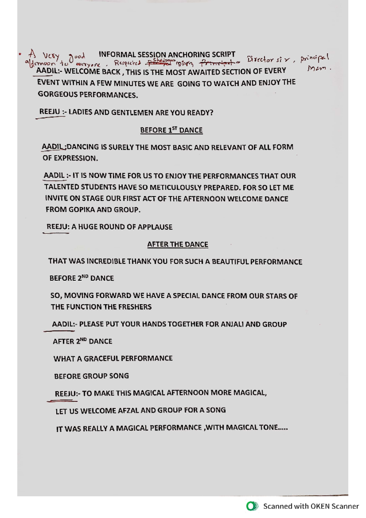 Afternoon script - A very good INFORMAL SESSION ANCHORING SCRIPT ...