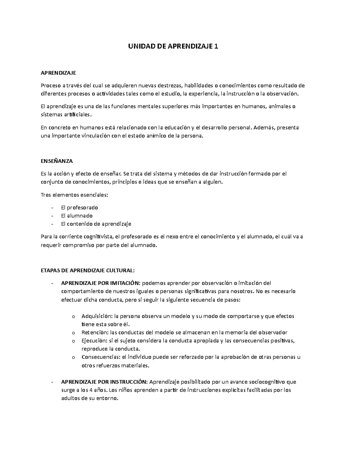 UA1 - UNIDAD DE APRENDIZAJE 1 APRENDIZAJE Proceso a través del cual se ...