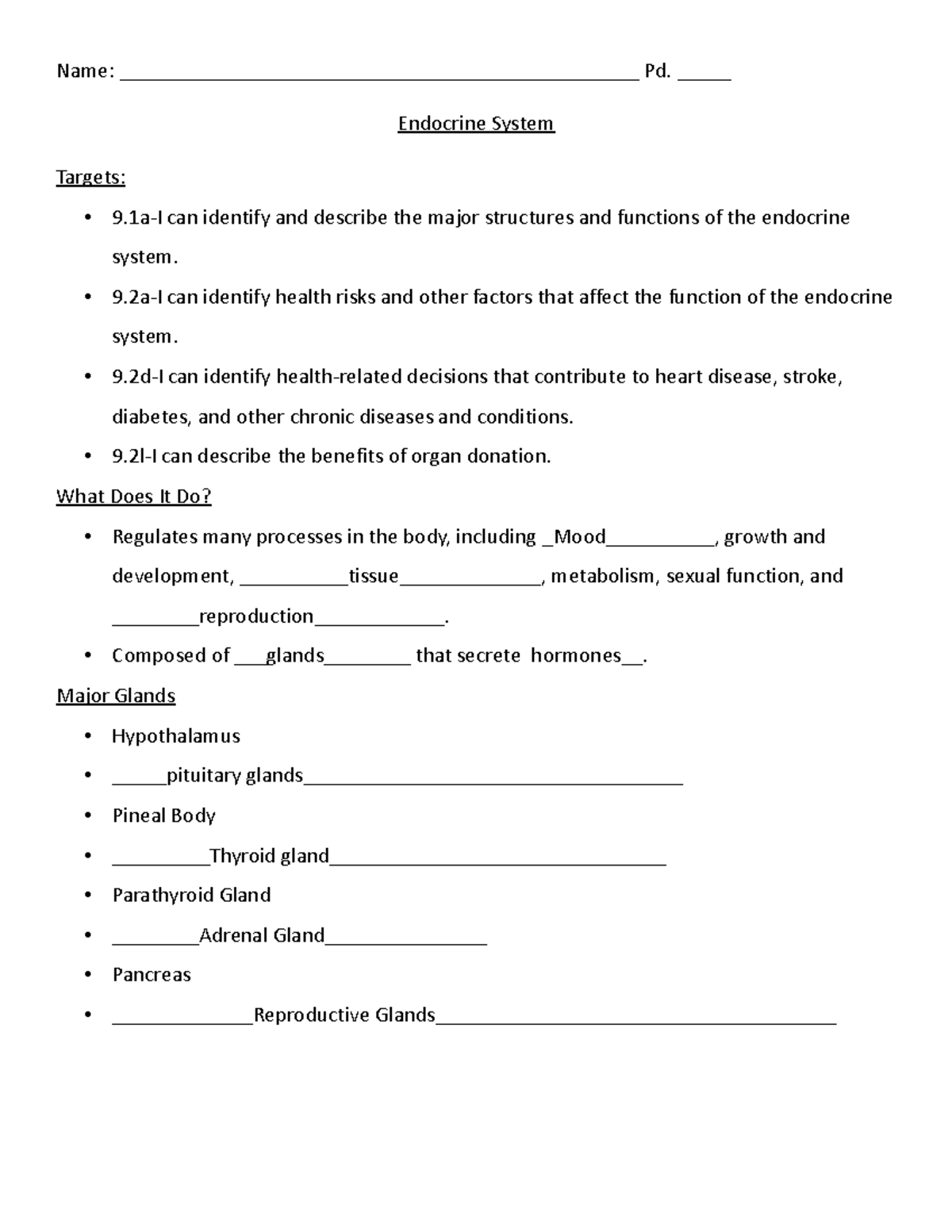 Endocrine System Notes - Name ...