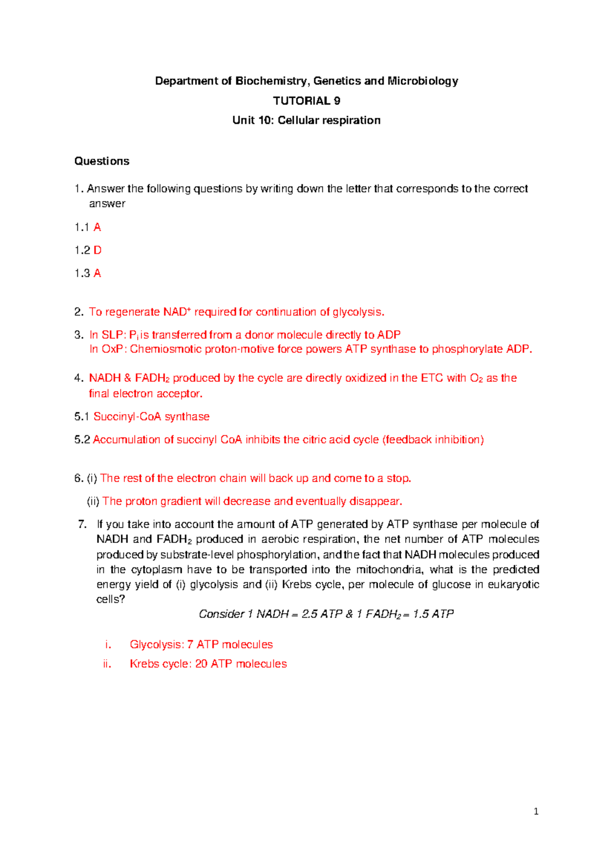 Tutorial 9 MEMO 2024 - 1 Department of Biochemistry, Genetics and Microbiology TUTORIAL 9 Unit ...