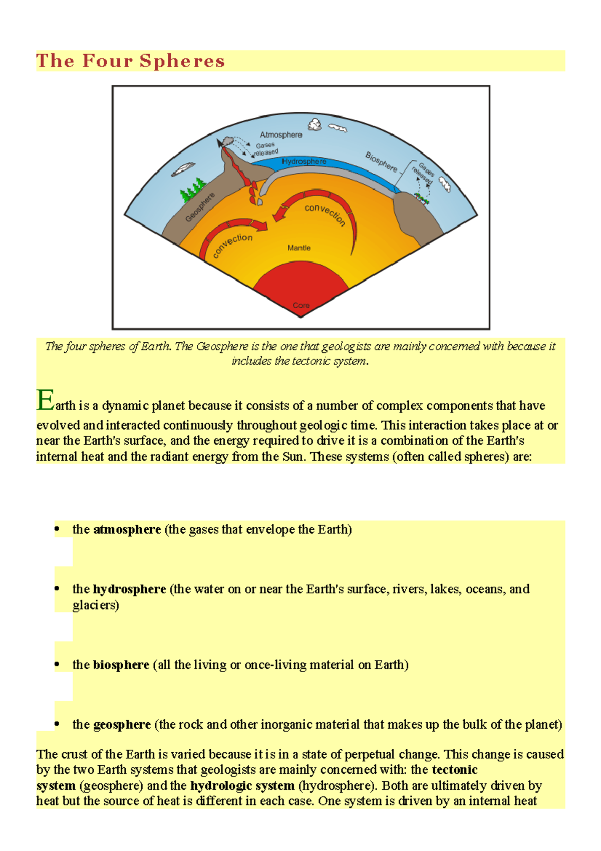 1.4 Systems of the Earth as a planet on its own - The Four Spheres The ...