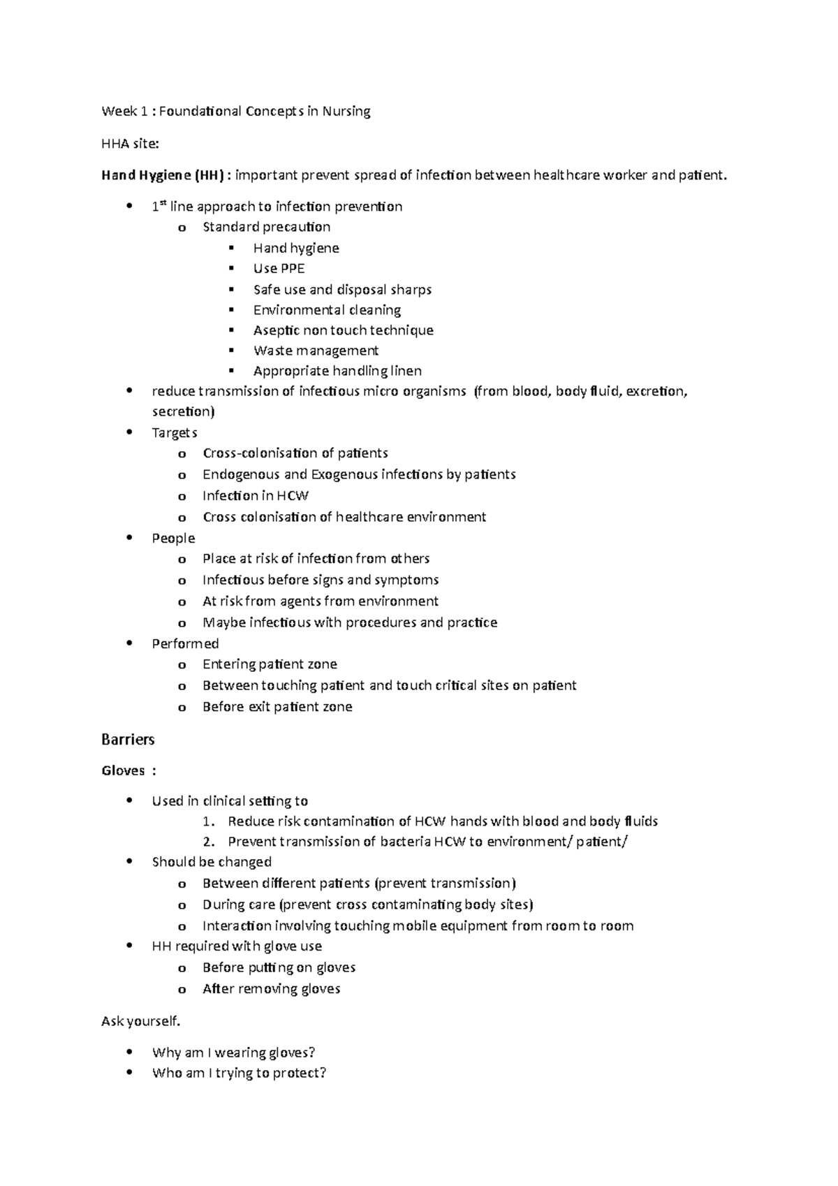 HNN 112 Notes Week 1 to 5 - Week 1 : Foundational Concepts in Nursing ...