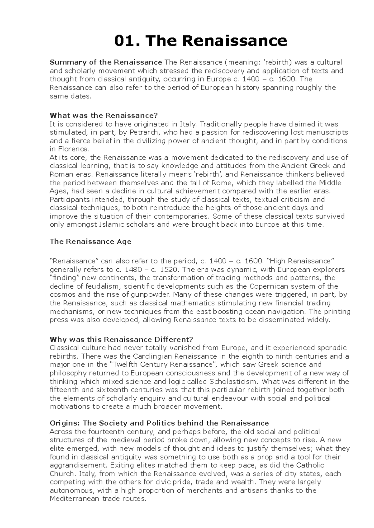 01 - ibook repot about rennacaince - 01. The Renaissance Summary of the ...