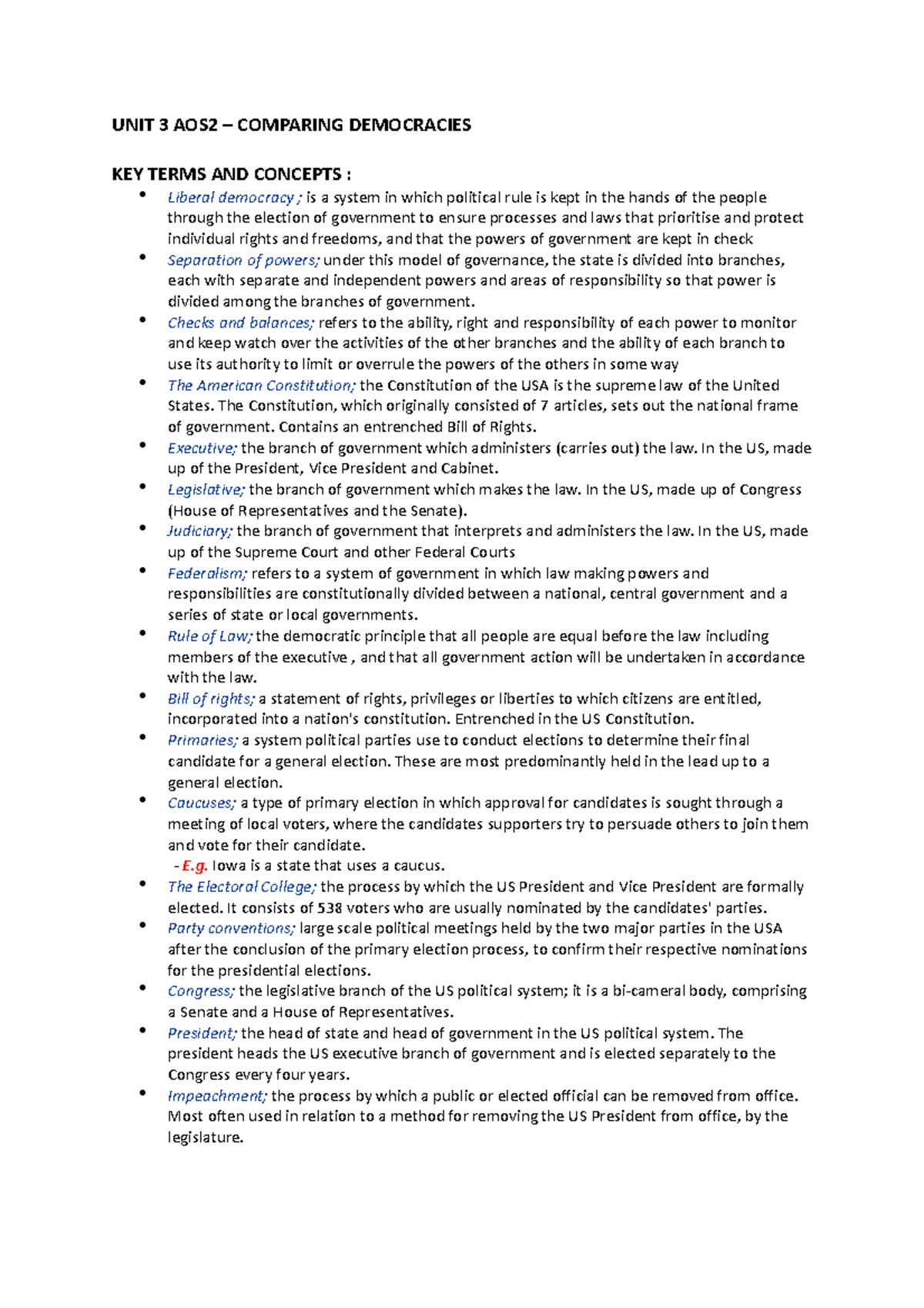 politics glossary unit3 aos2 - POL10001 - Swinburne - Studocu