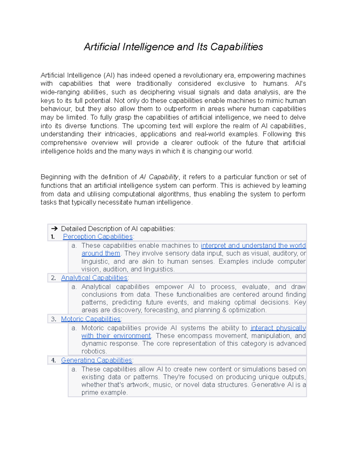 AI Capability - Long Version - Artificial Intelligence and Its Capabilities Artificial ...