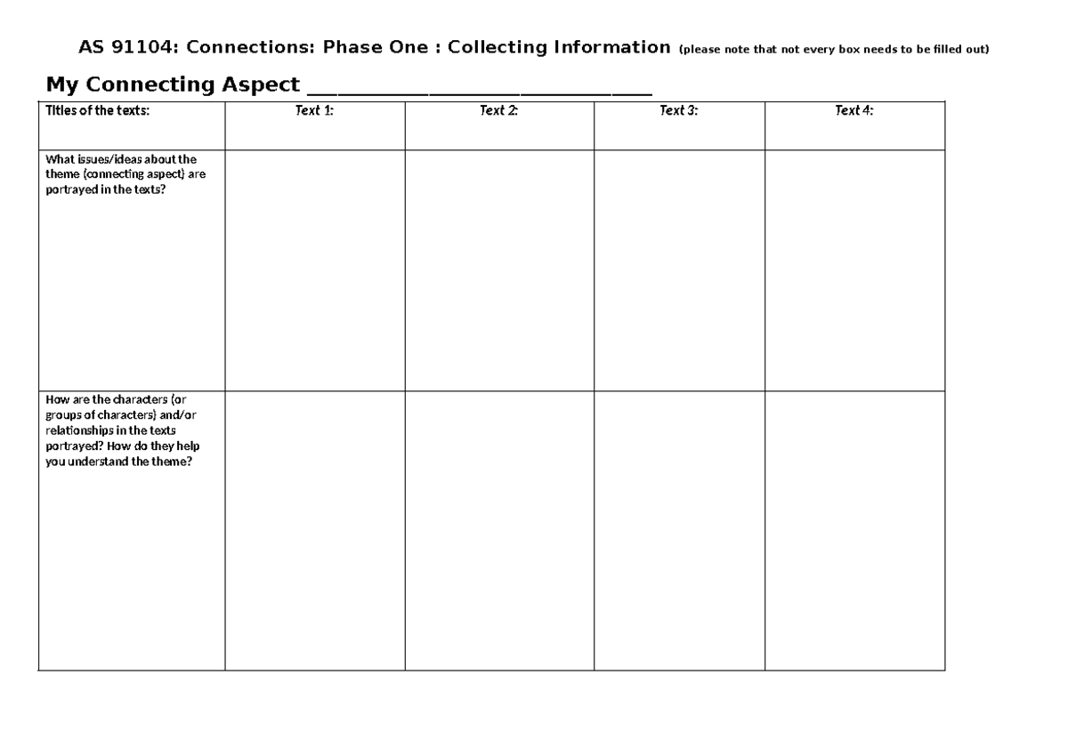 Connections Template 1 - English Level 2 - AS 91104: Connections: Phase ...