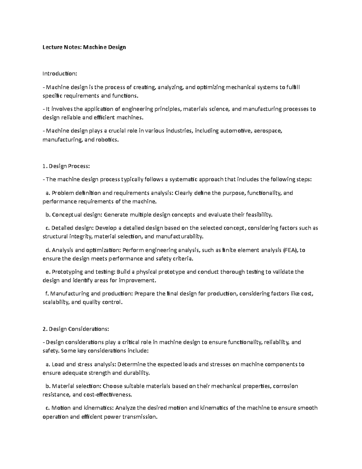 Lecture Notes Machine Design Lecture Notes Machine Design Introduction Machine Design Is 