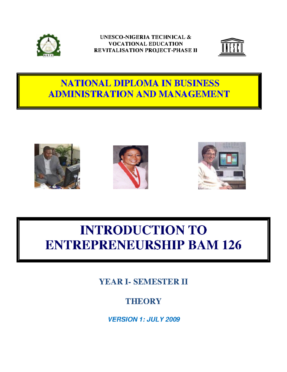 Bam 126 introduction to entrepreneurship - UNESCO-NIGERIA TECHNICAL ...