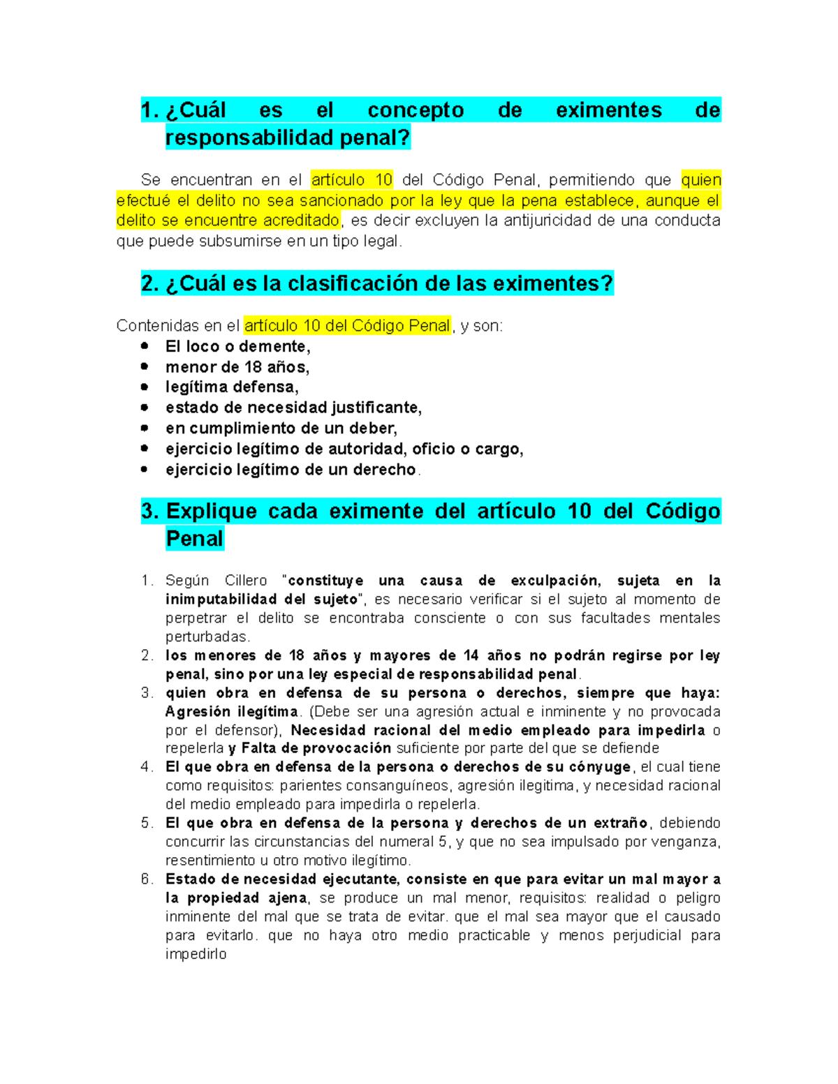 Eximientes de responsabilidad - Apuntes 3 derecho penal - 1.¿Cuál es el ...