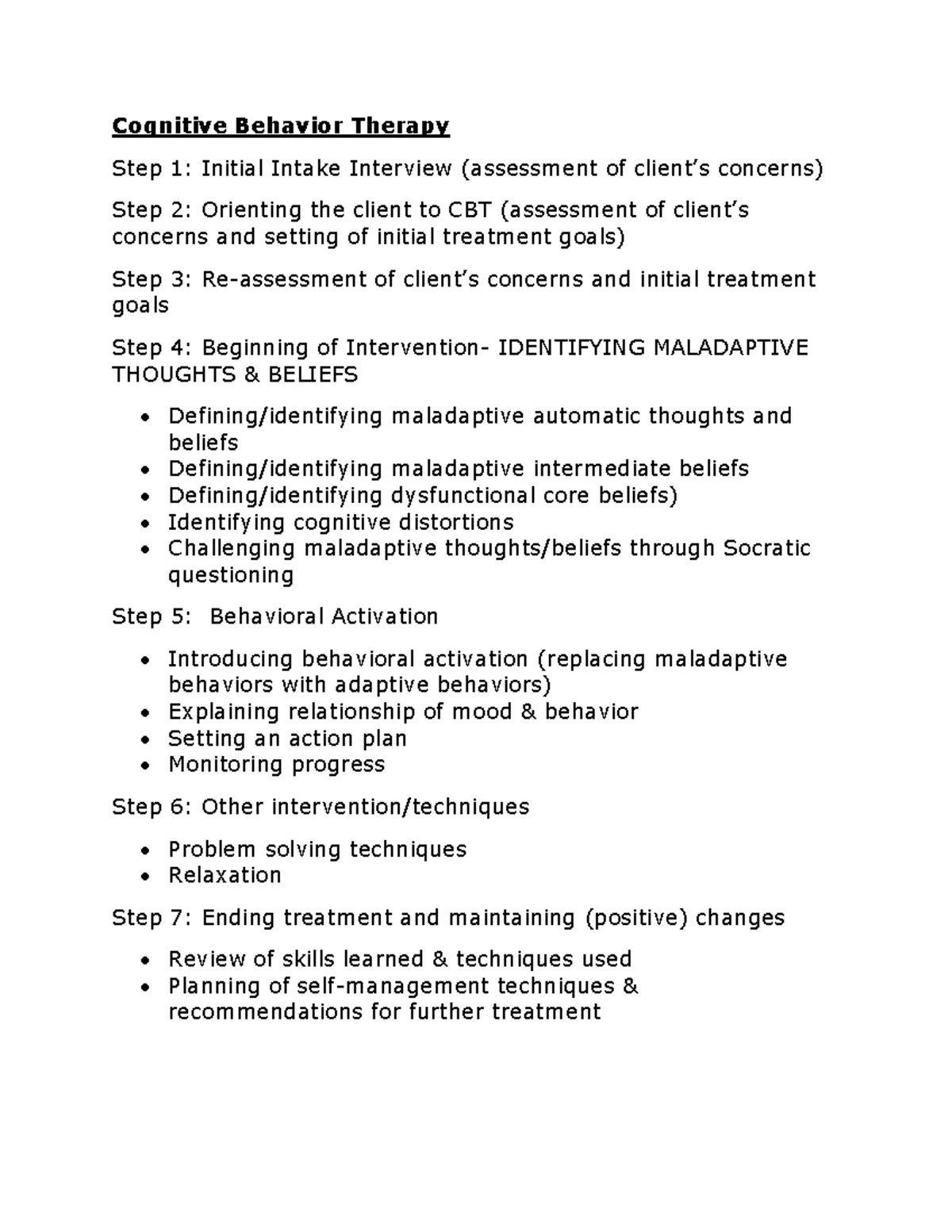 Cognitive Behavior Therapy- Summary - Cognitive Behavior Therapy Step 1 ...