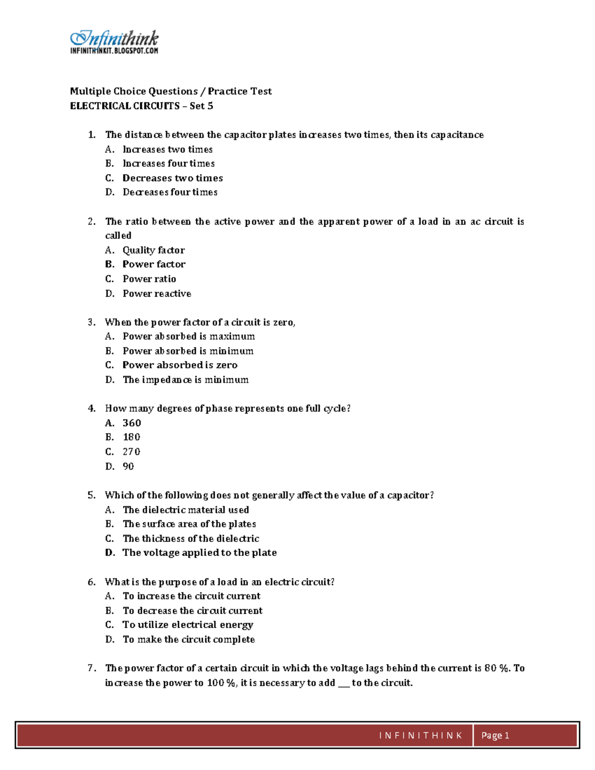 electrical engineerieng objective problems multiple choice 3 - Multiple ...