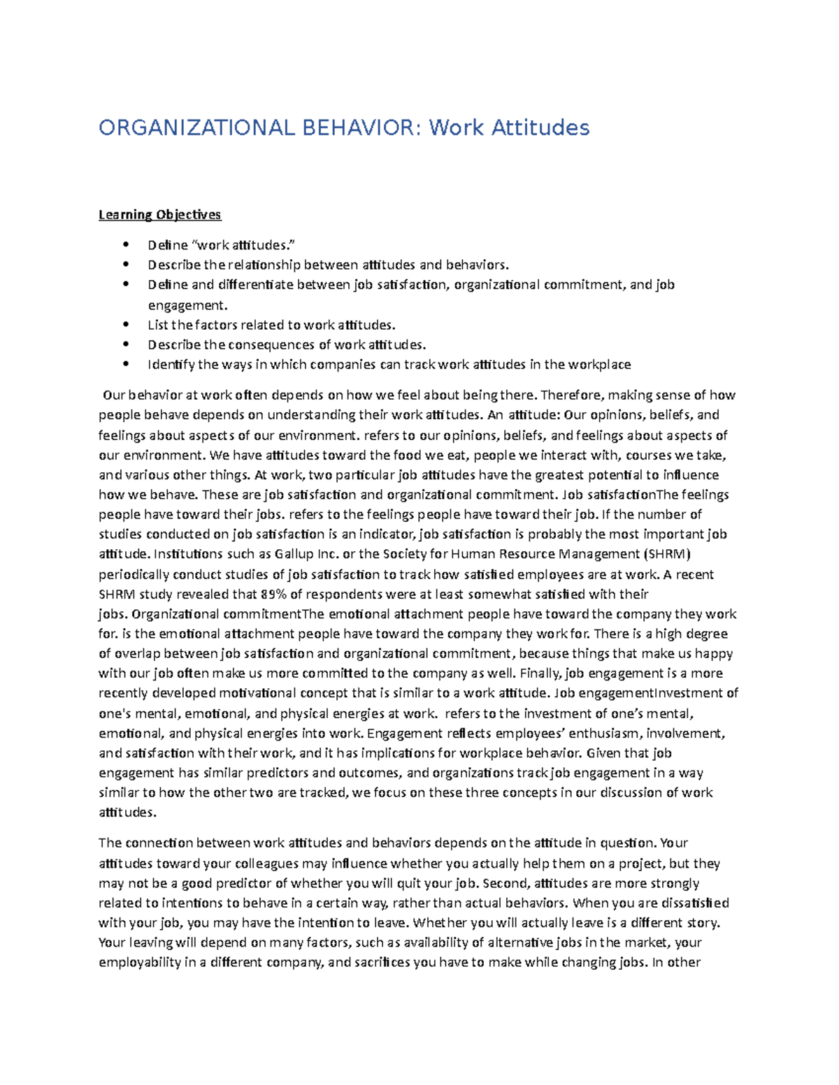 Studocu - Organizational Behavior - Work Attitudes Notes ...