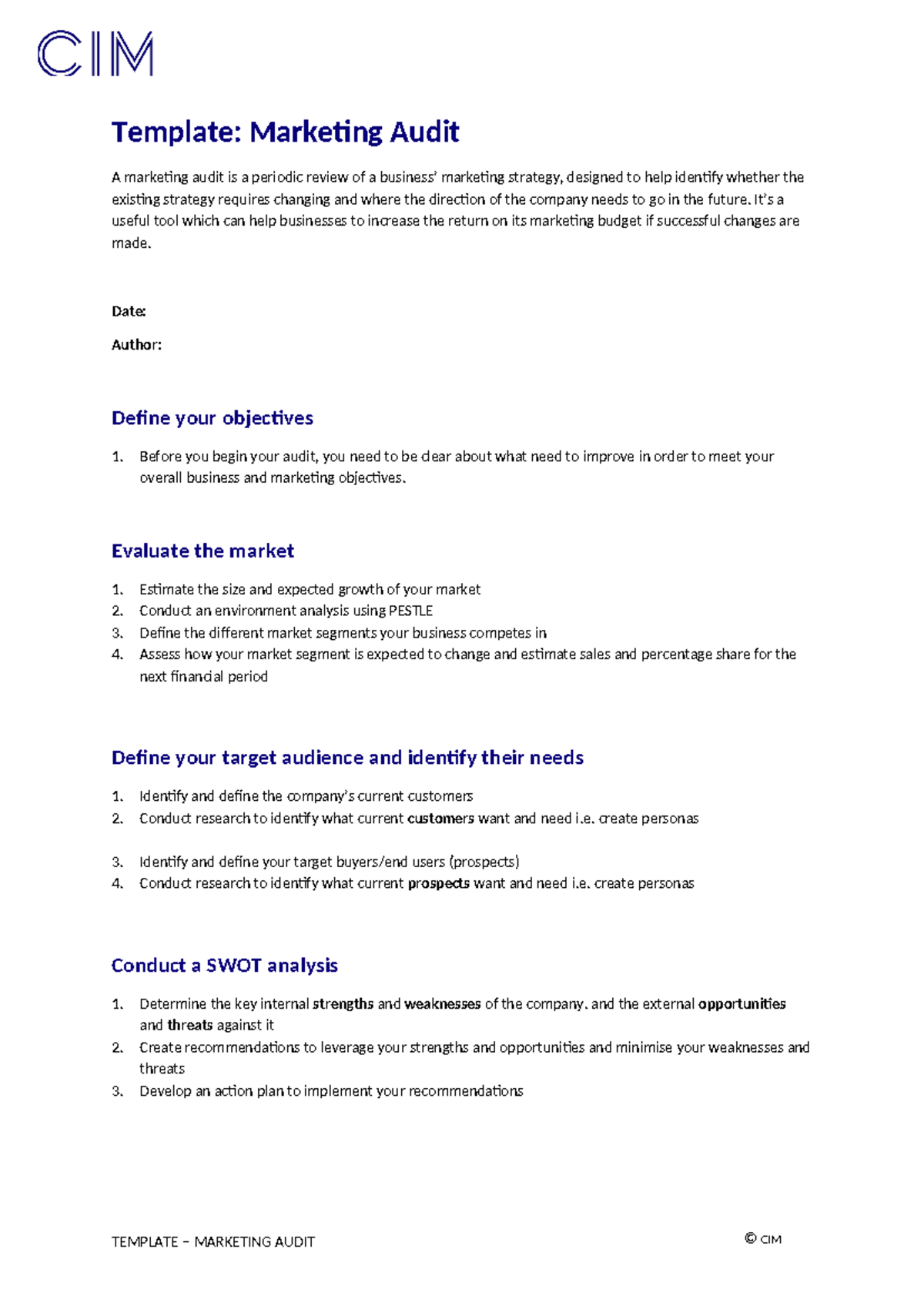 Cim template marketing audit v13 tt - © CIM Template: Marketing Audit A ...