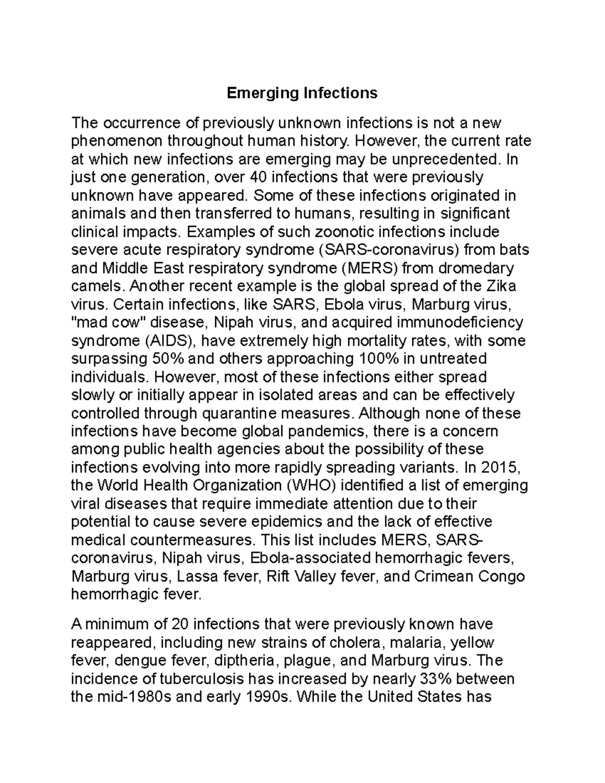 Emerging Infections - Notes - Emerging Infections The occurrence of ...