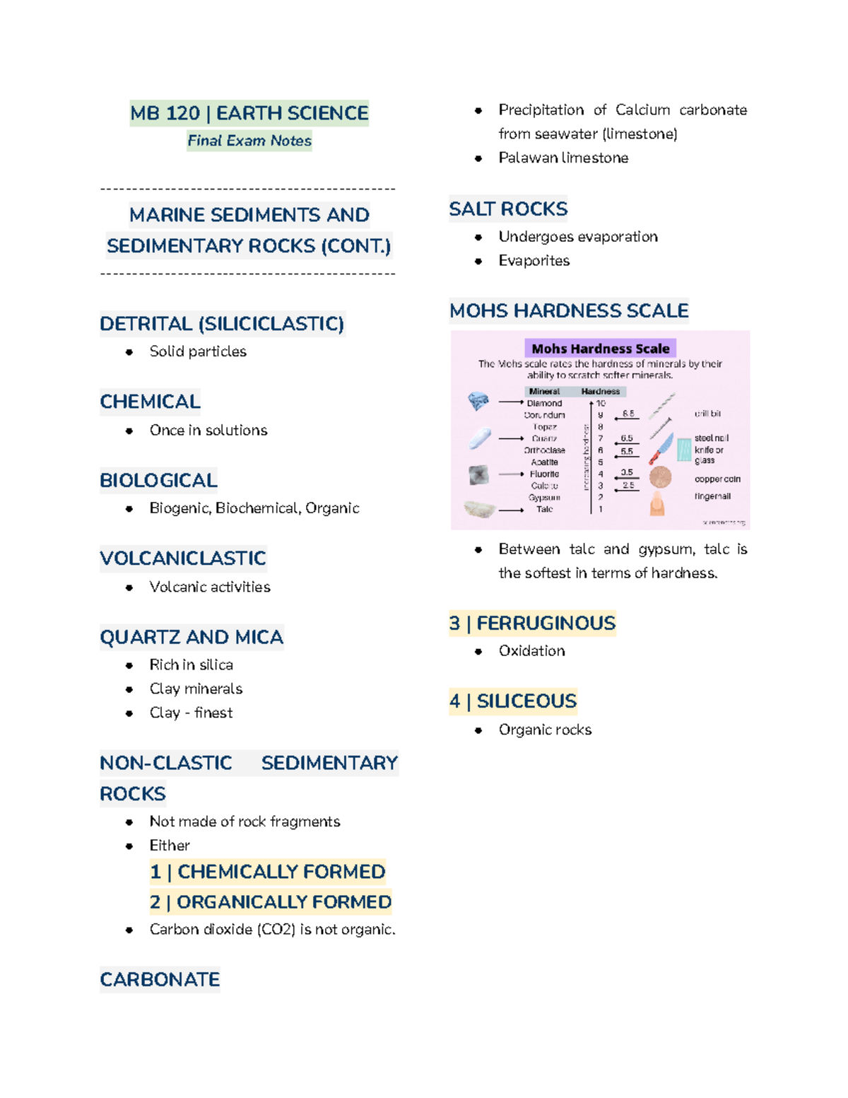 Marine Sediments and Sedimentary Rocks (Cont - MB 120 | EARTH SCIENCE ...