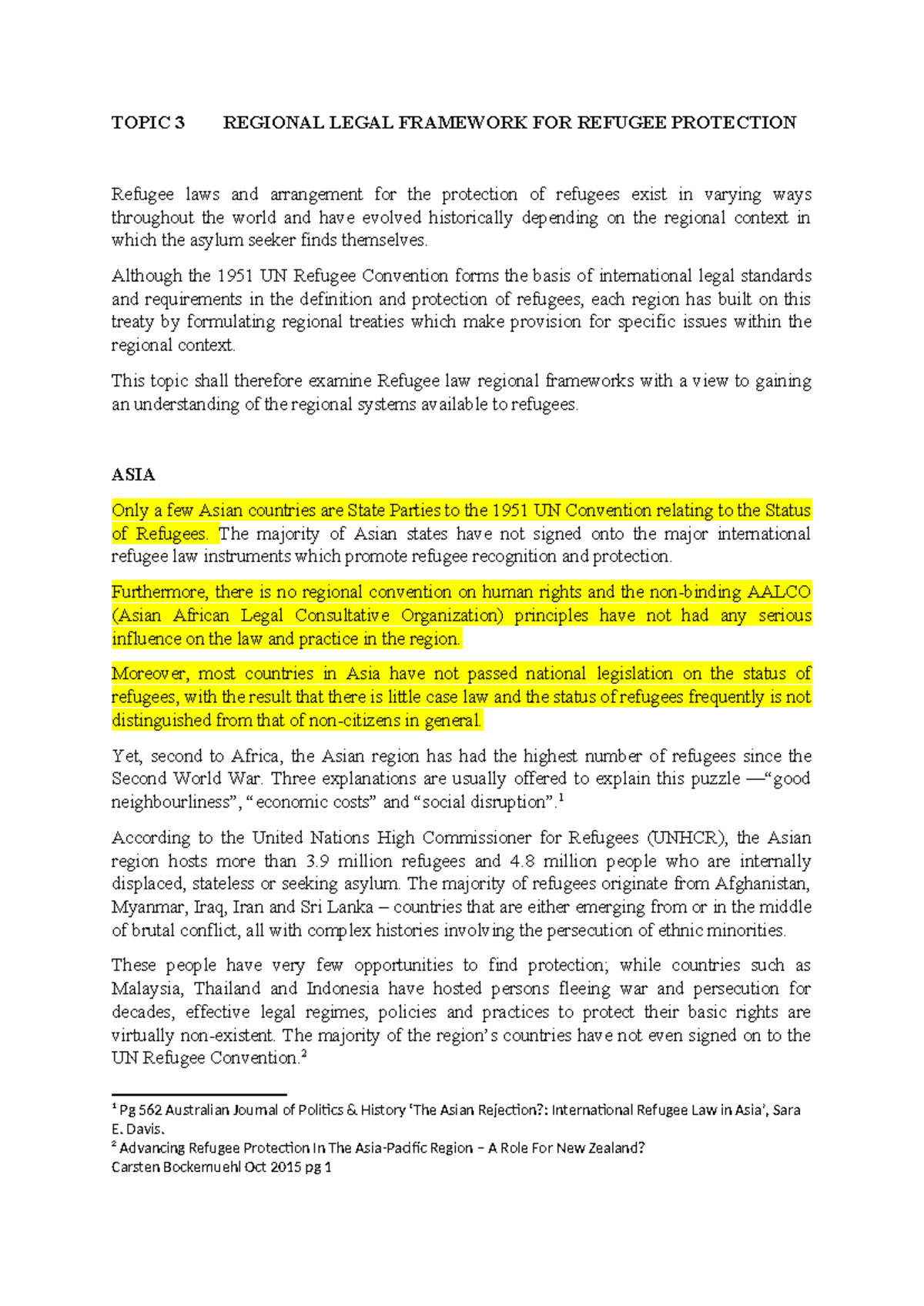 Regional Arrangements - TOPIC 3 REGIONAL LEGAL FRAMEWORK FOR REFUGEE ...