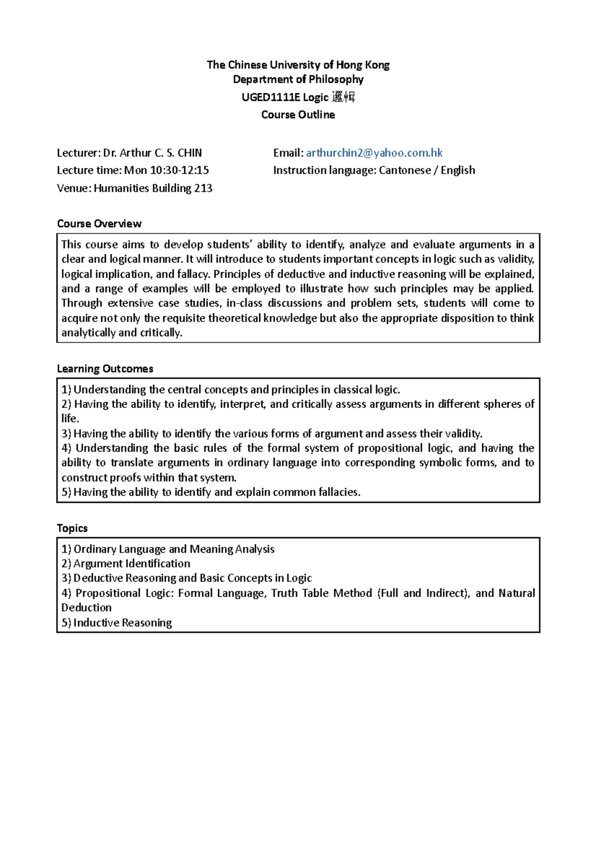 Course Outline 1111E (202324 Sem 1)(1) - The Chinese University of Hong ...