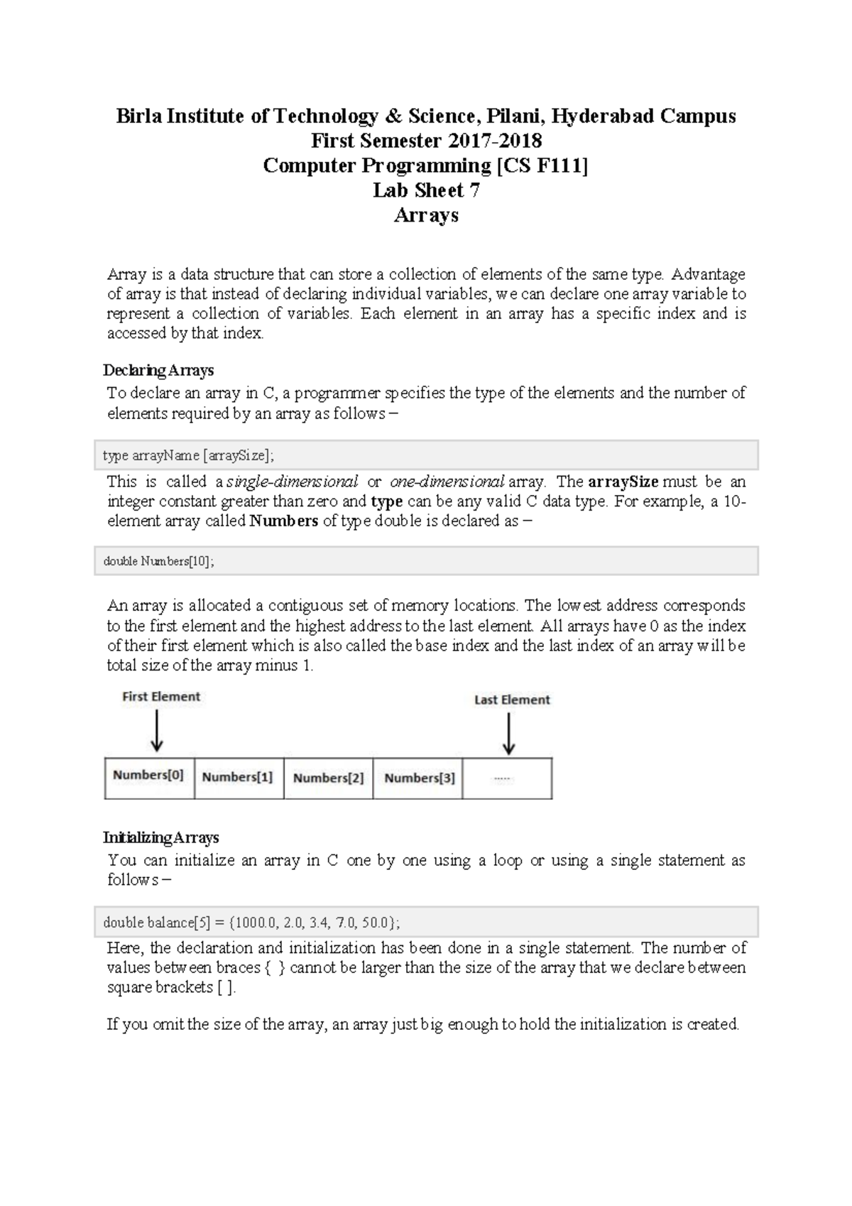 CP Lab Sheet 7 - Birla Institute of Technology & Science, Pilani ...