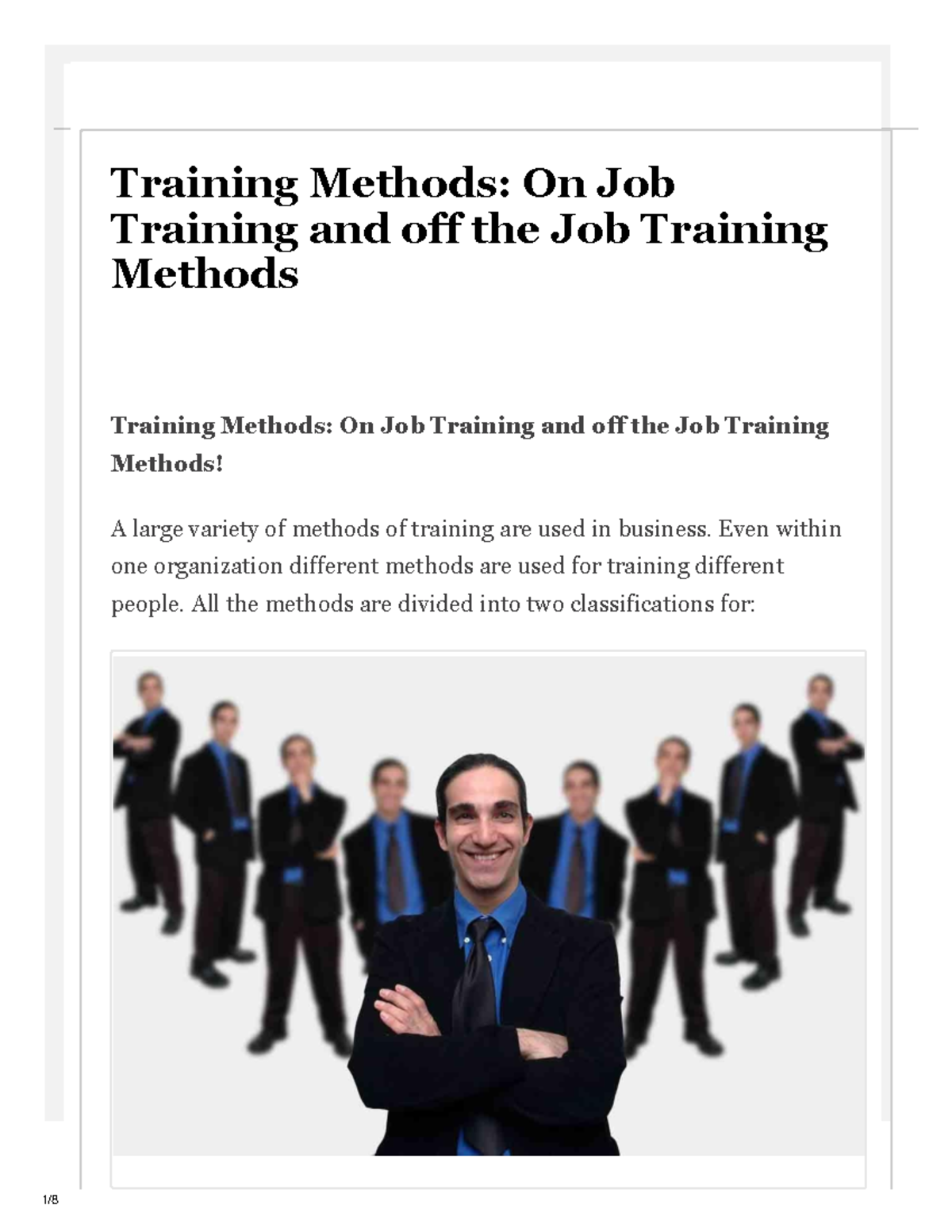 Trainign Methods-1 - Notes - Training Methods: On Job Training and off ...