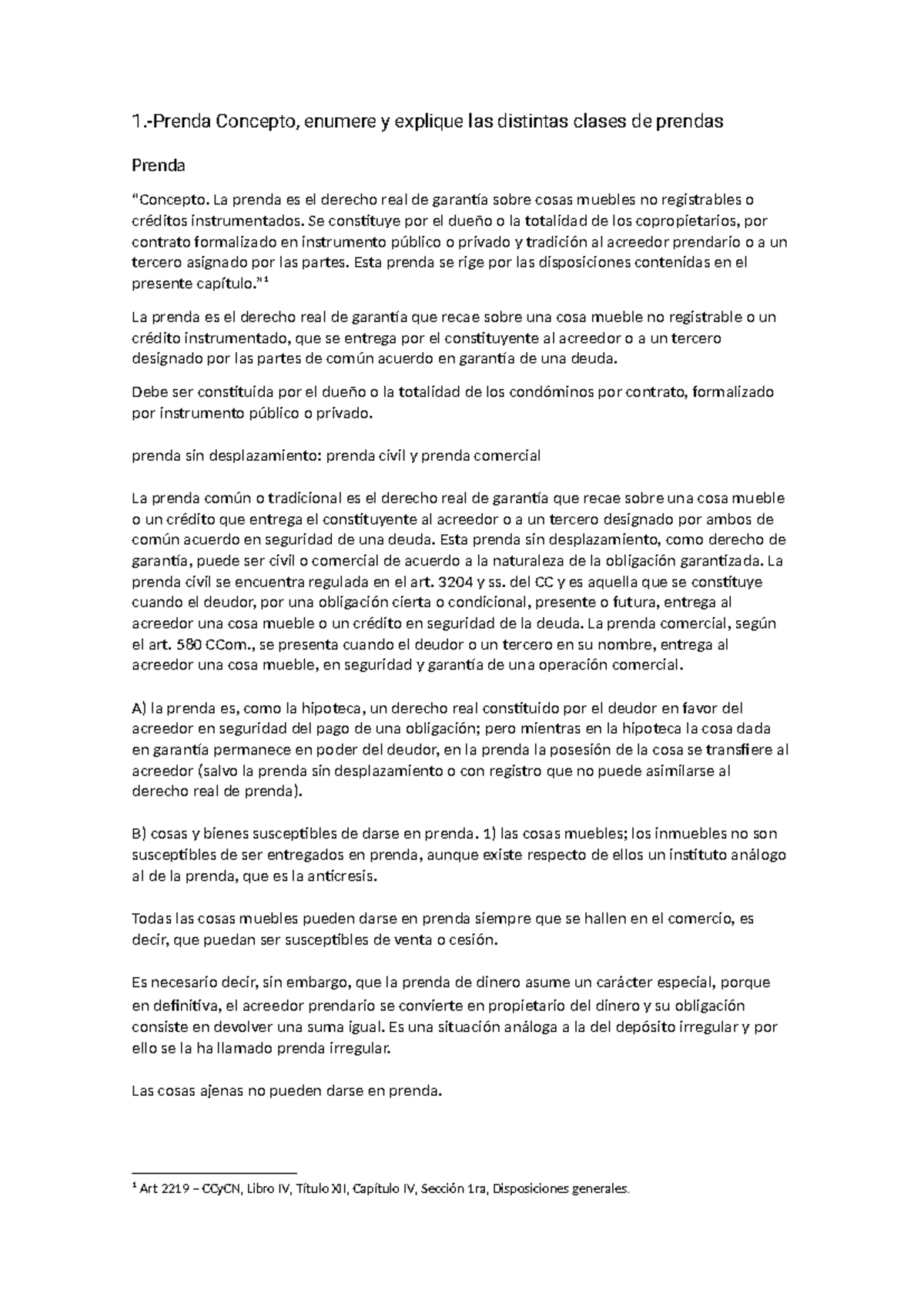 Trabajo practico Prenda - 1.-Prenda Concepto, enumere y explique las ...