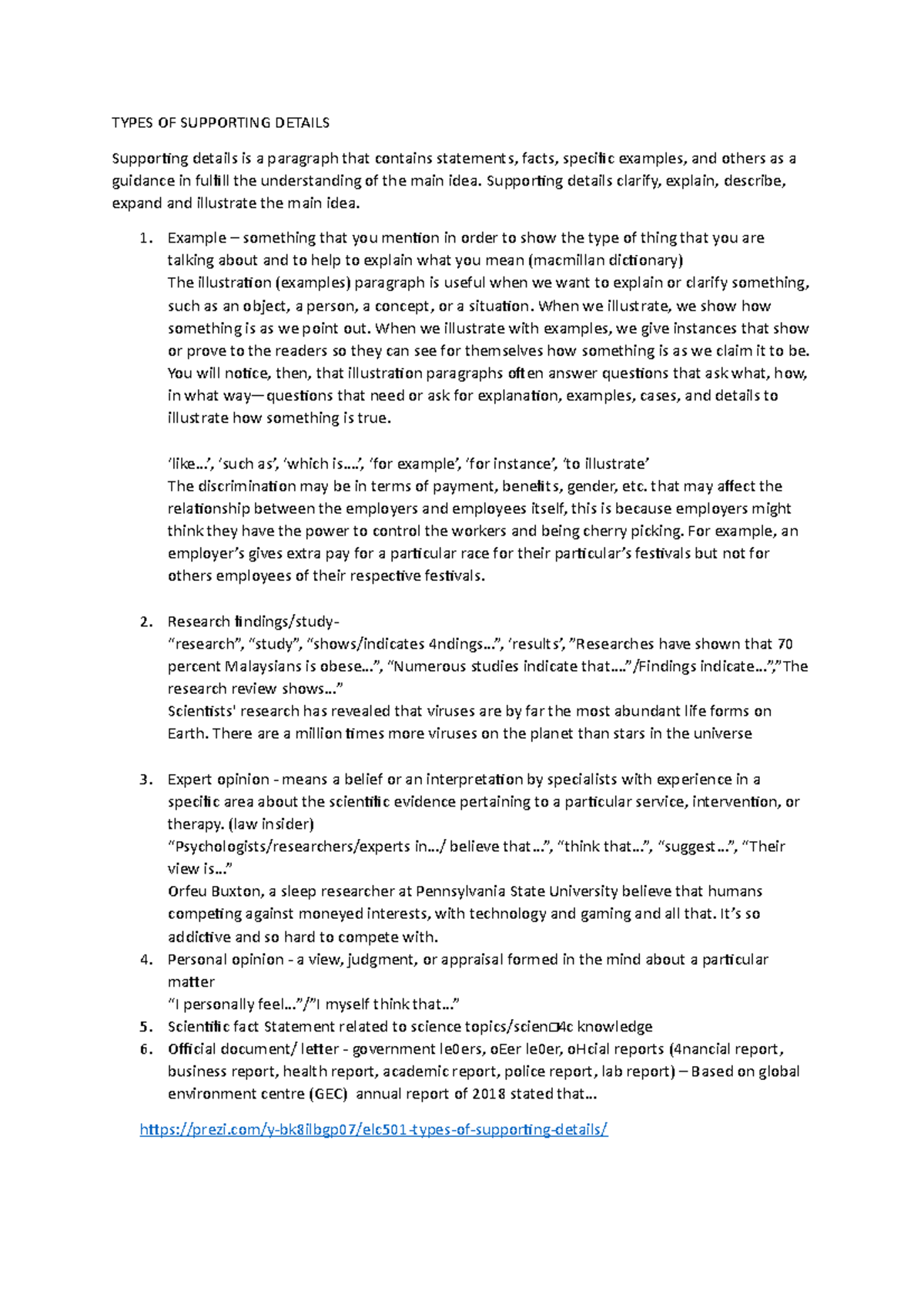 Types OF Supporting Details ELC501 - TYPES OF SUPPORTING DETAILS ...
