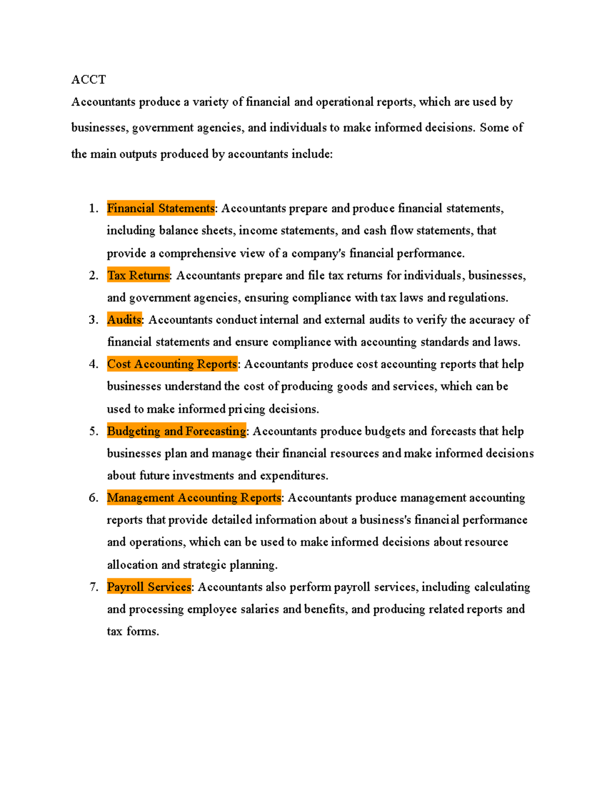 Accoutants - ACCT LECTURE NOTES 2023 - ACCT Accountants produce a ...