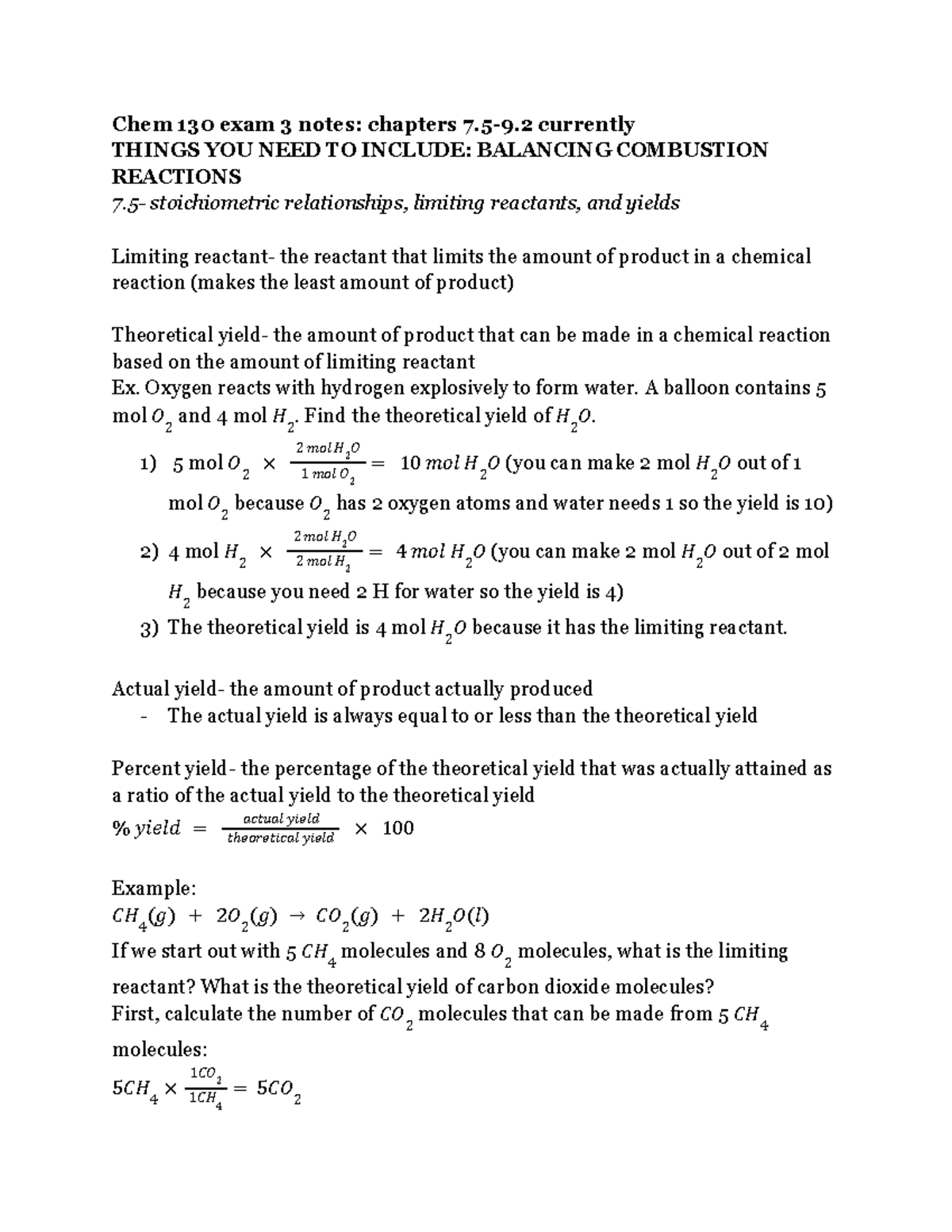 Chem exam 3 study guide - Chem 130 exam 3 notes: chapters 7.5-9 ...