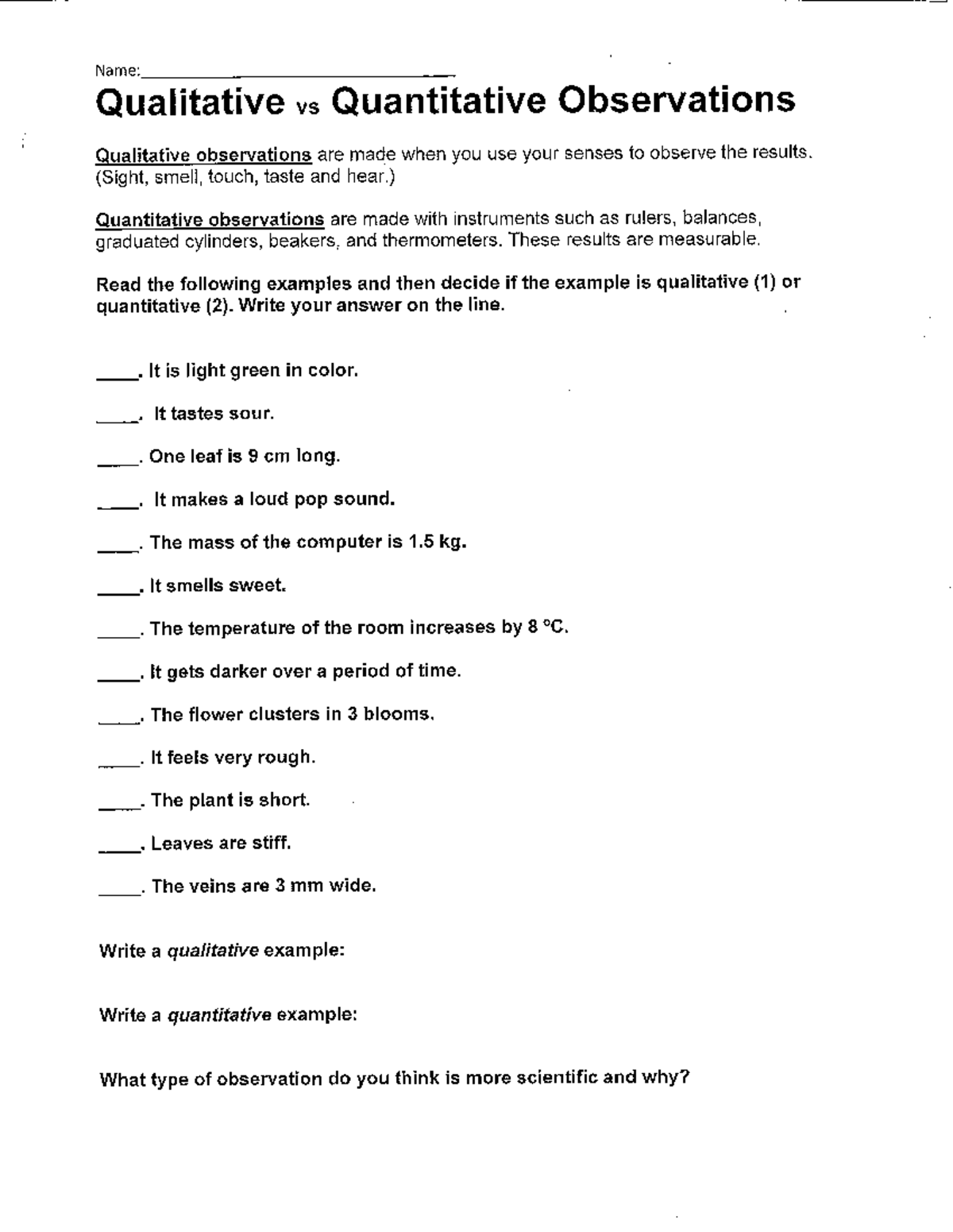 4a. Qualitative and Quantitative Worksheet - Name: Qualitative vs ...