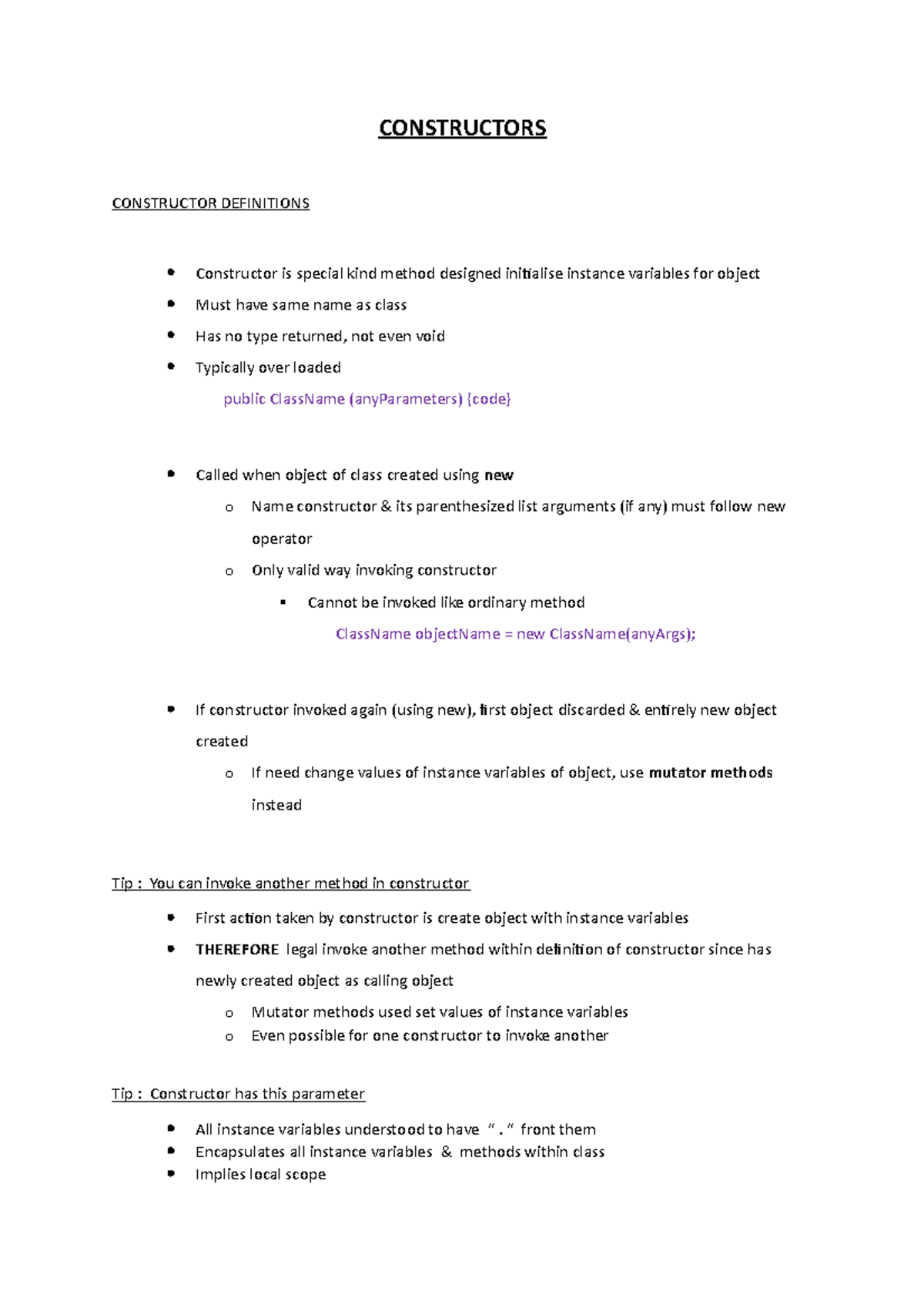 5. Constructors - CSC1015F UCT - CONSTRUCTORS CONSTRUCTOR DEFINITIONS Constructor is special ...