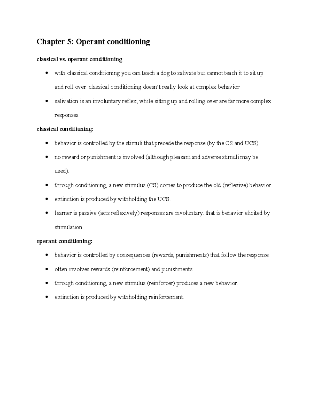 Chapter 5- Operant conditioning - Chapter 5: Operant conditioning classical vs. operant ...