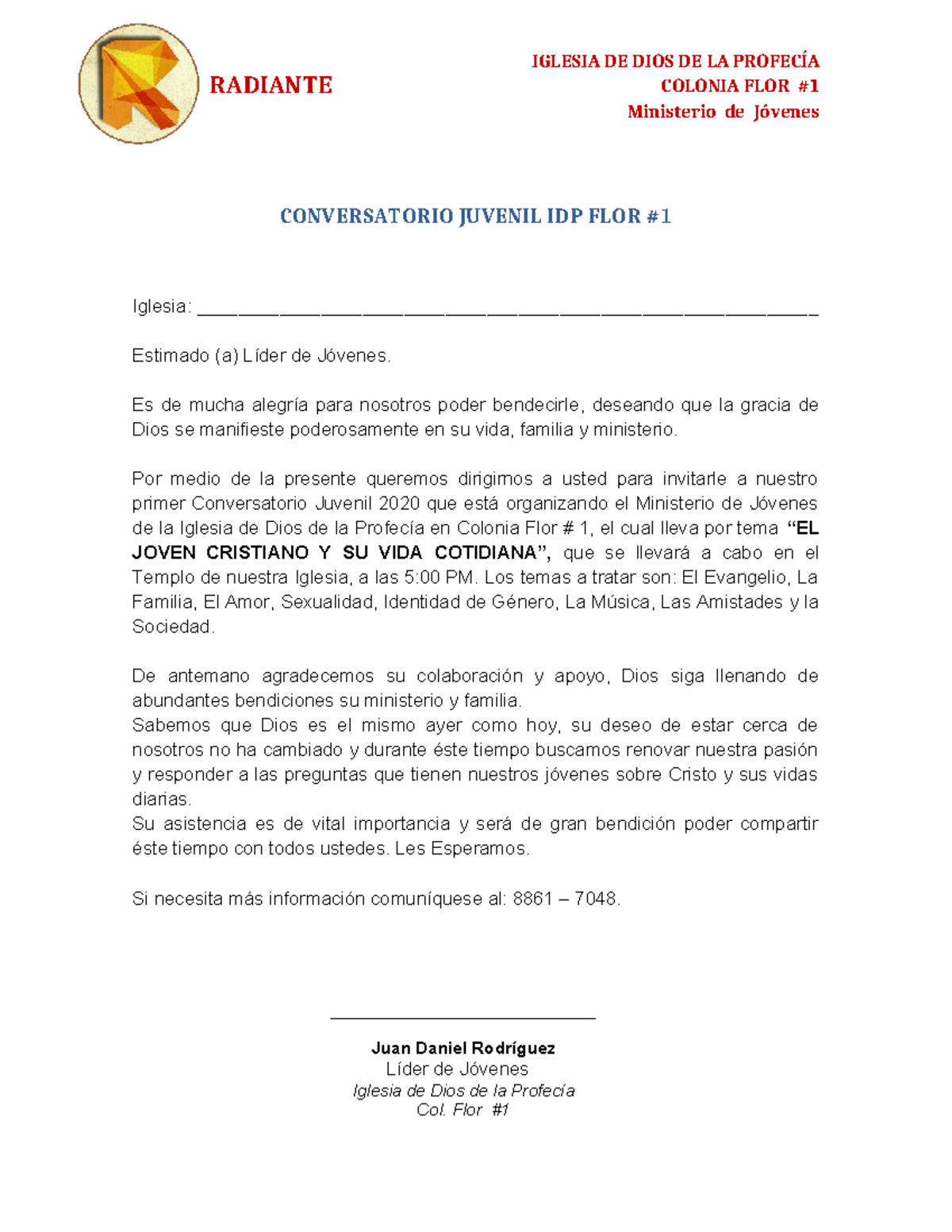 Conversatorio - Coversatorio - IGLESIA DE DIOS DE LA PROFECÍA COLONIA ...