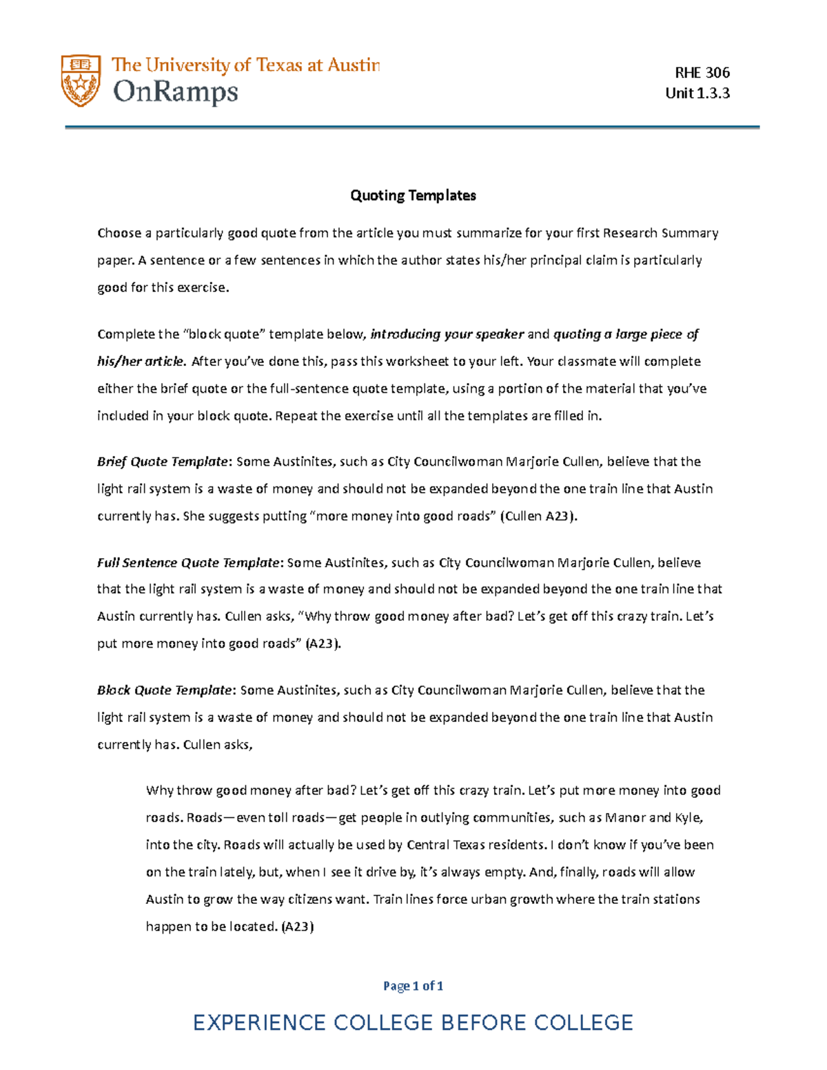 1.3.2 Quoting Templates - RHE 306 Unit 1. Quoting Templates Choose a ...