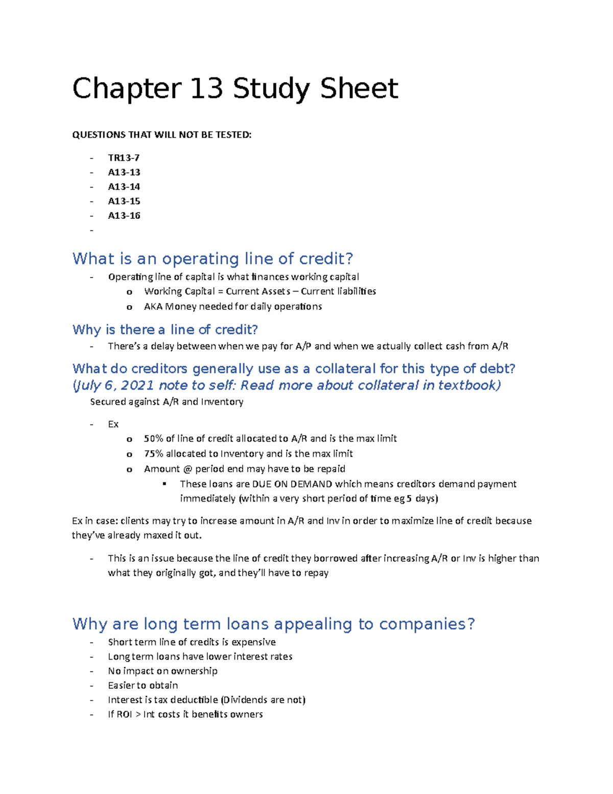Chapter 13 Study - Intermediate Accounting 3 Notes - Chapter 13 Study ...