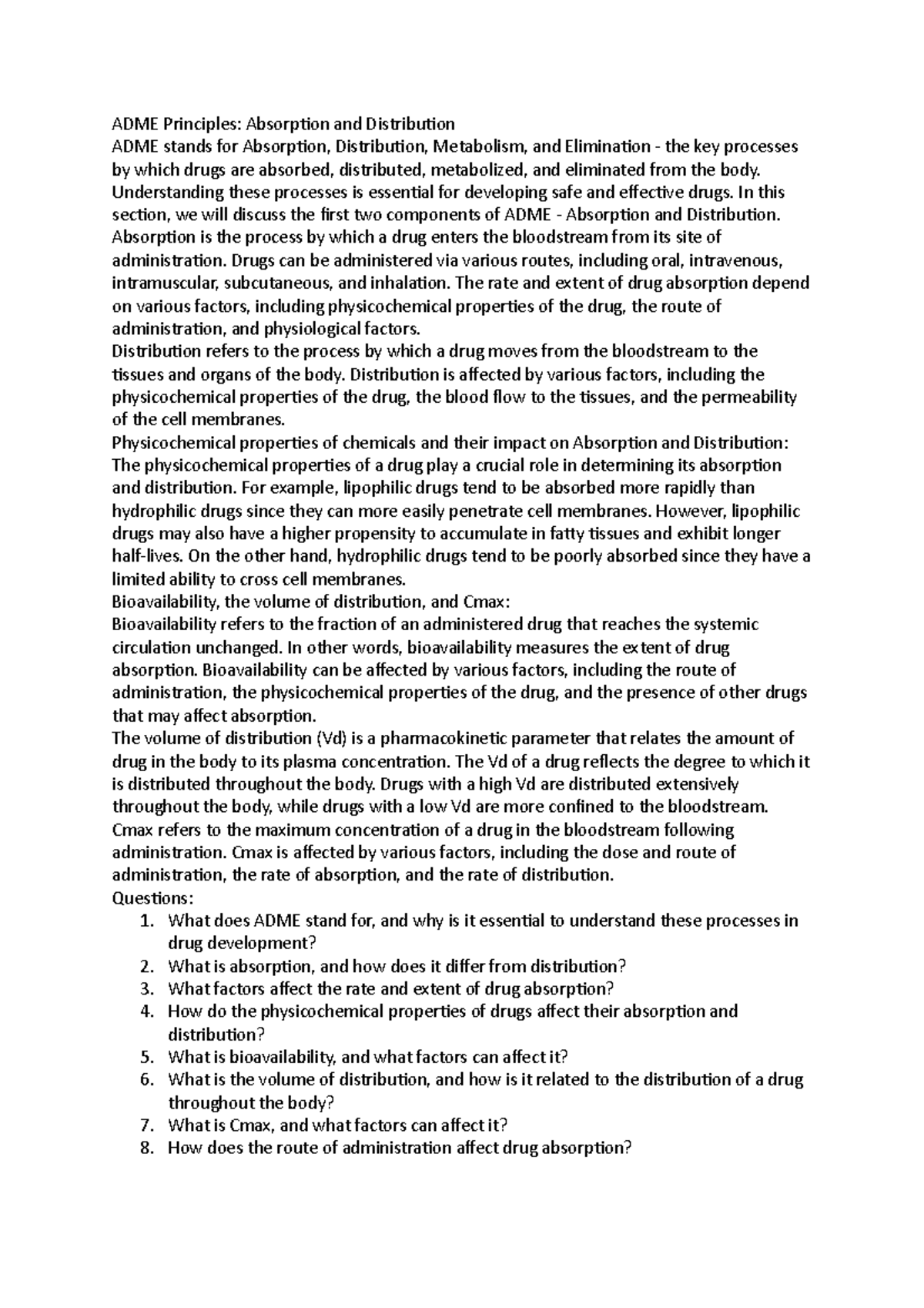 Study Guide - 2 - In Depth - ADME Principles: Absorption and ...