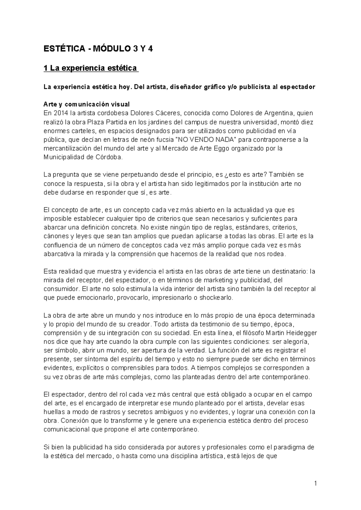 Estética - Módulo 3 Y 4 - ESTÉTICA - MÓDULO 3 Y 4 1 La experiencia ...