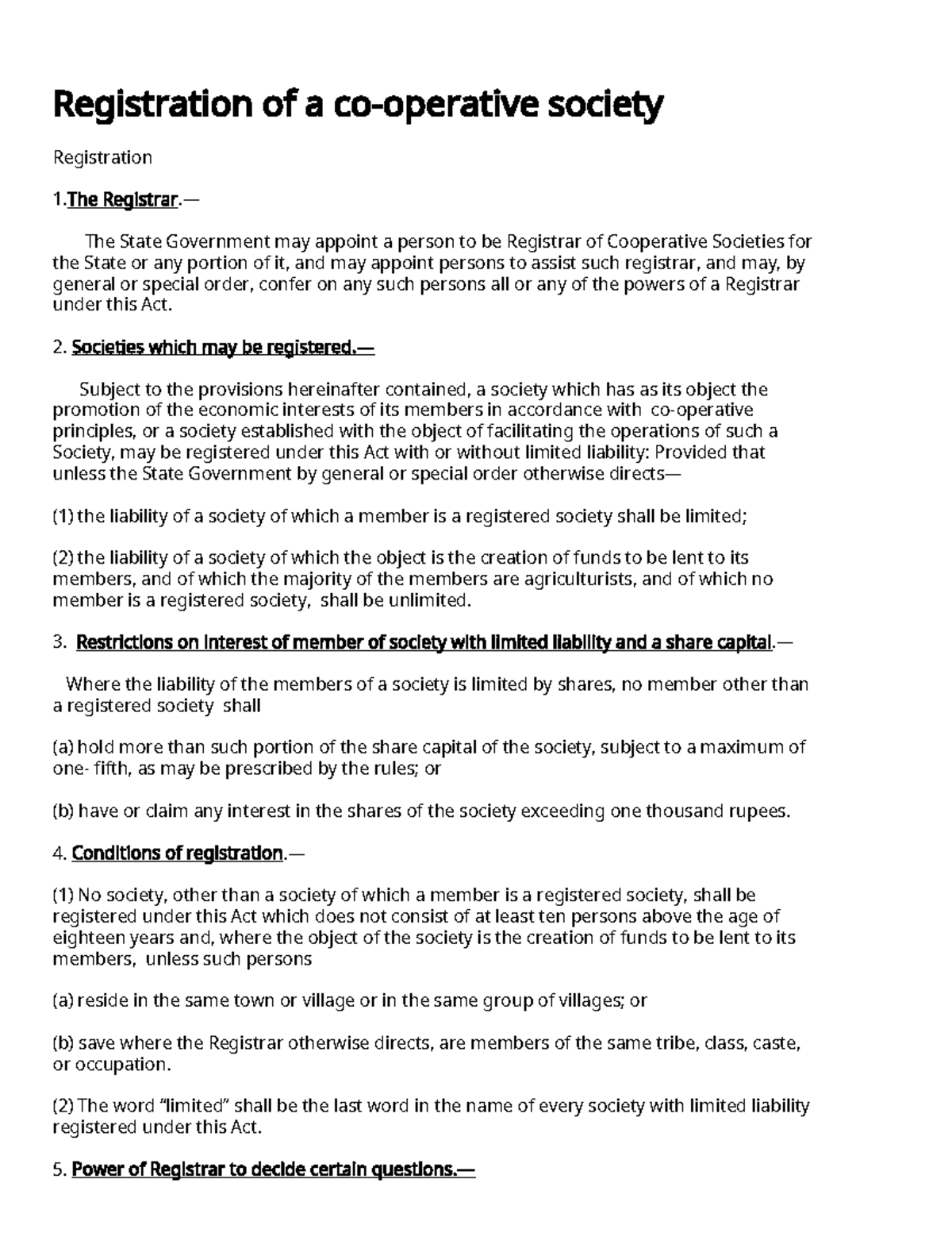 Registration of a cooperative society - Registration of a co-operative ...