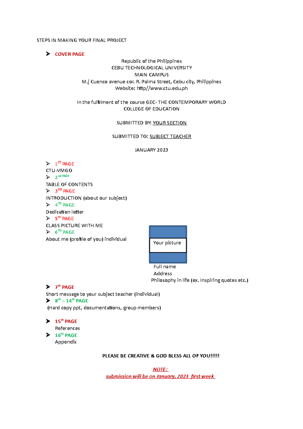 Final- Project- Guidelines - STEPS IN MAKING YOUR FINAL PROJECT COVER ...