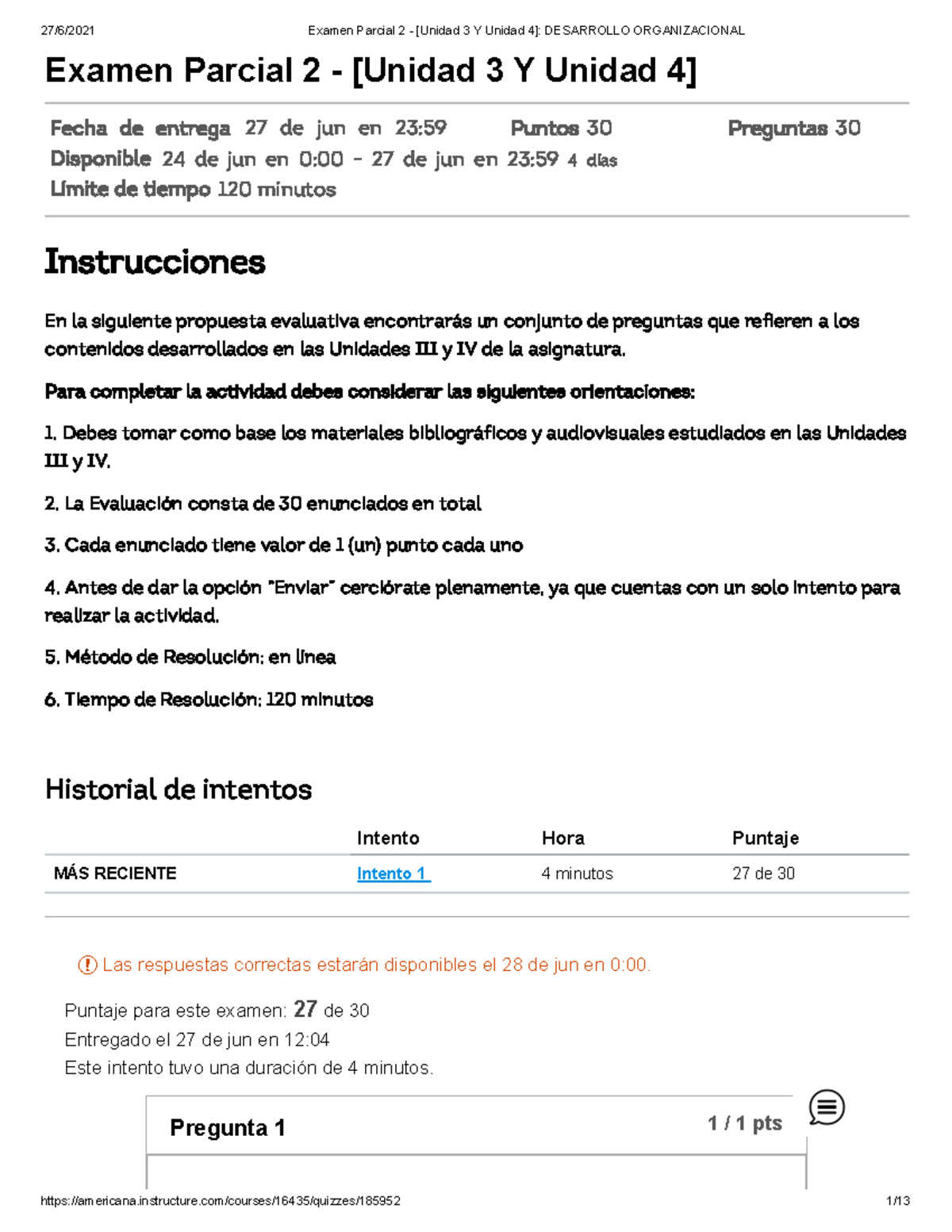 Examen Parcial 2 - [Unidad 3 Y Unidad 4] Desarrollo Organizacional - Examen Parcial 2 - [Unidad ...