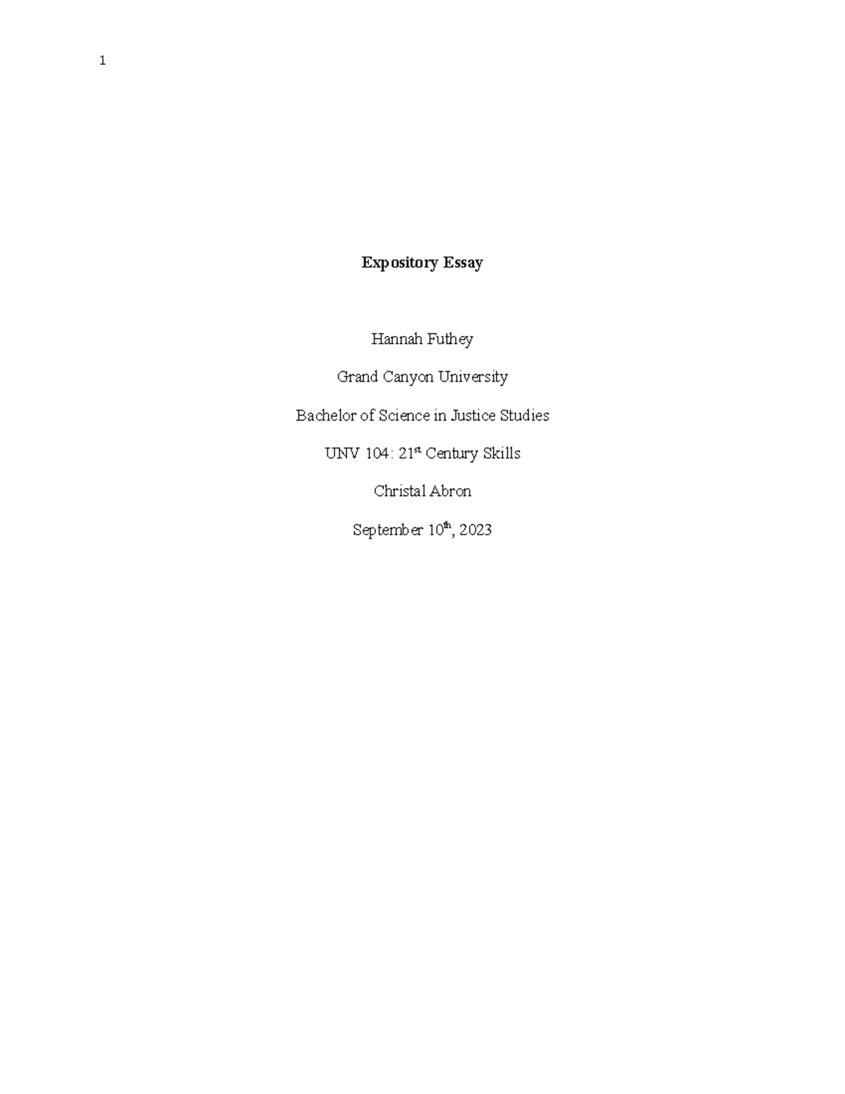 Final Draft of expository essay - Expository Essay Hannah Futhey Grand ...