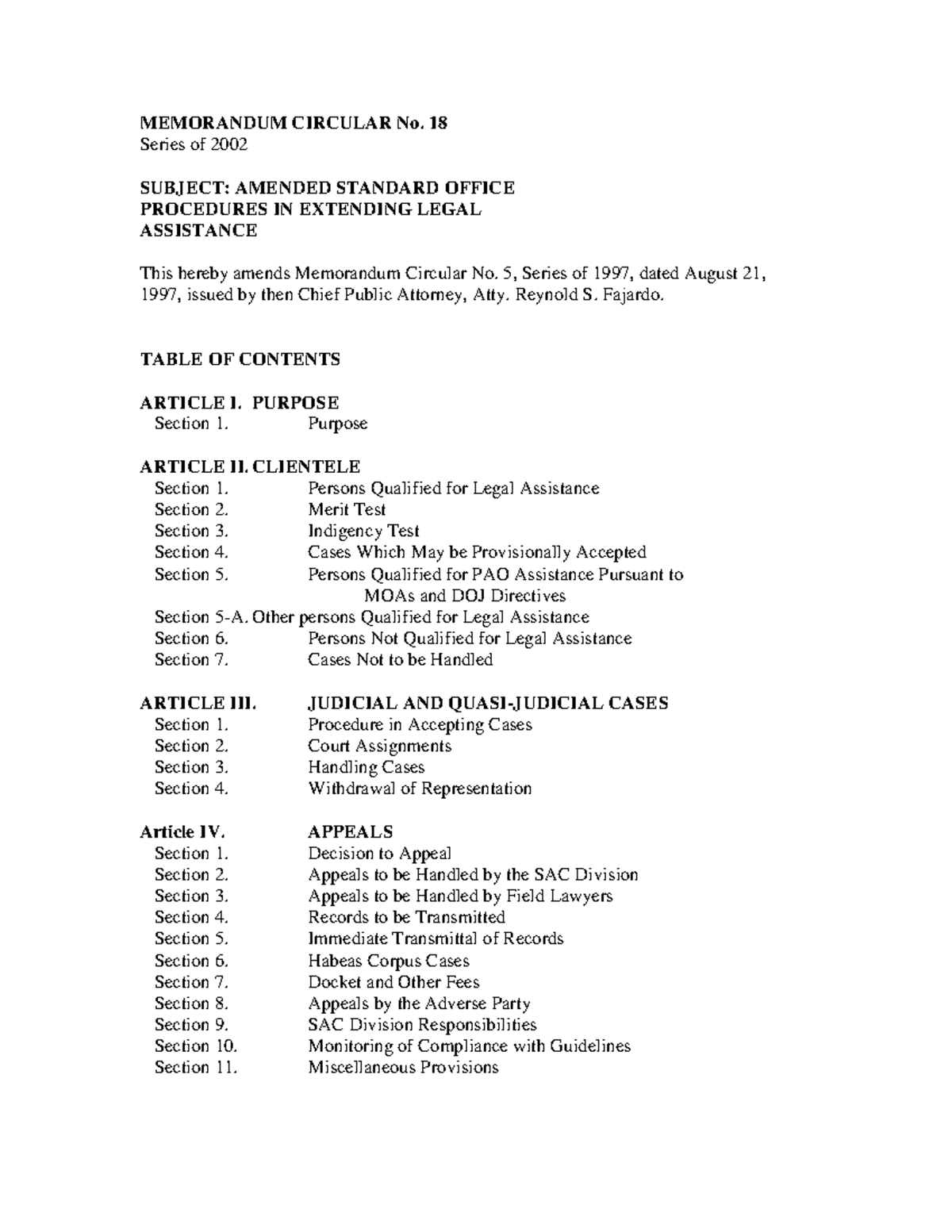 PAO-MC-18 - memo order for PAO - MEMORANDUM CIRCULAR No. 18 Series of ...