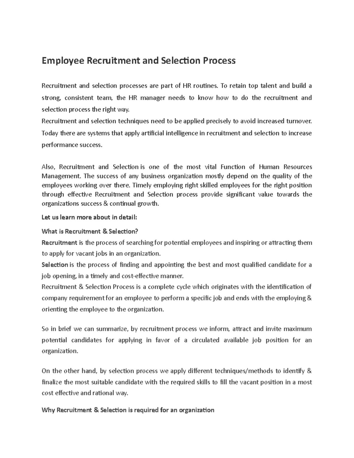 HR assignments - notes - Employee Recruitment and Selection Process ...