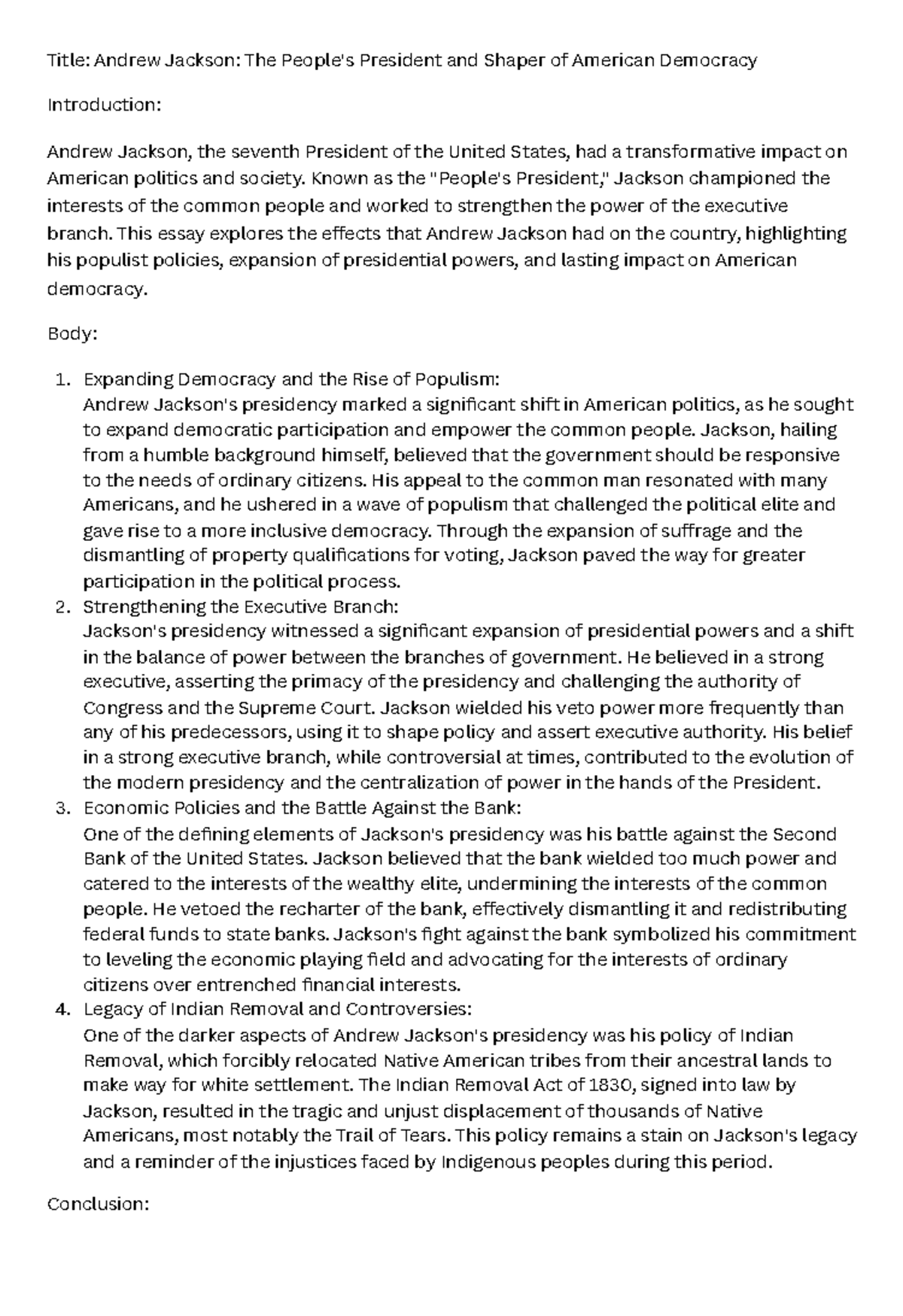 Title Andrew Jackson The People's President and Shaper of American ...