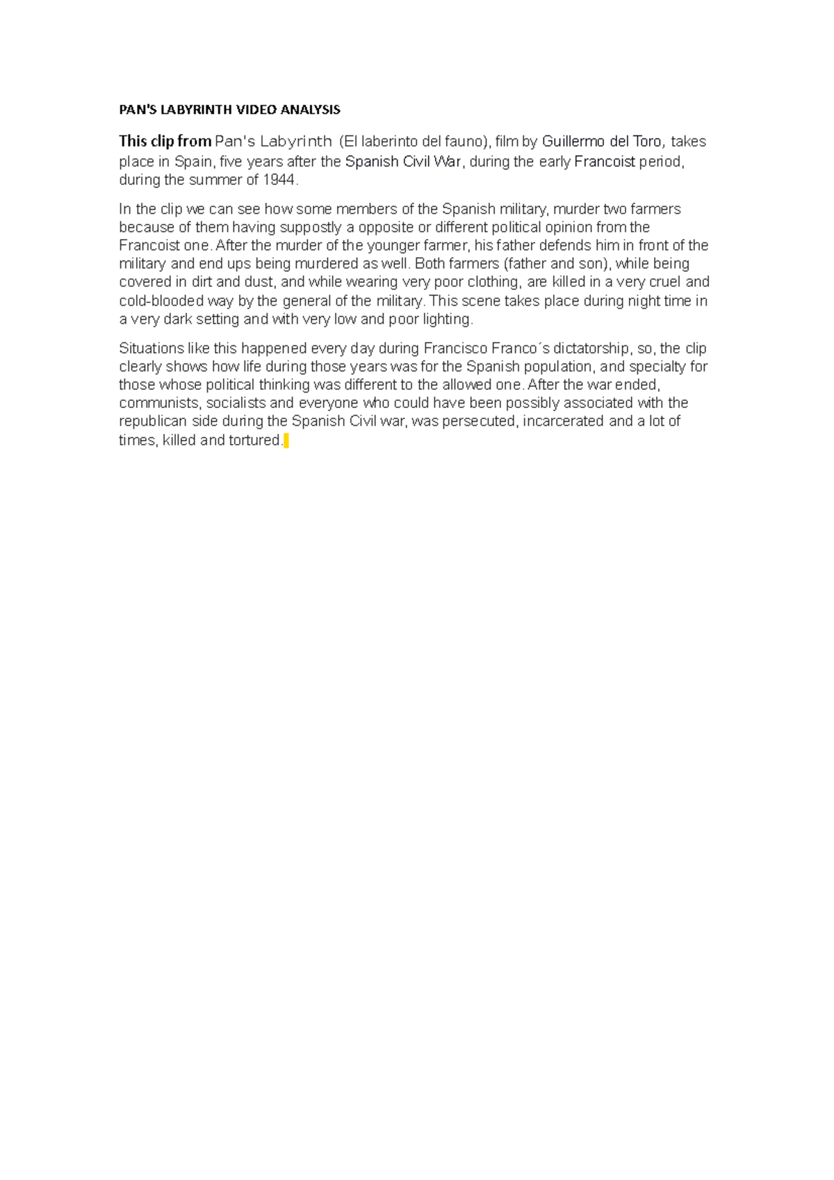 Texto hist esp - ejercicio practica - PAN'S LABYRINTH VIDEO ANALYSIS ...