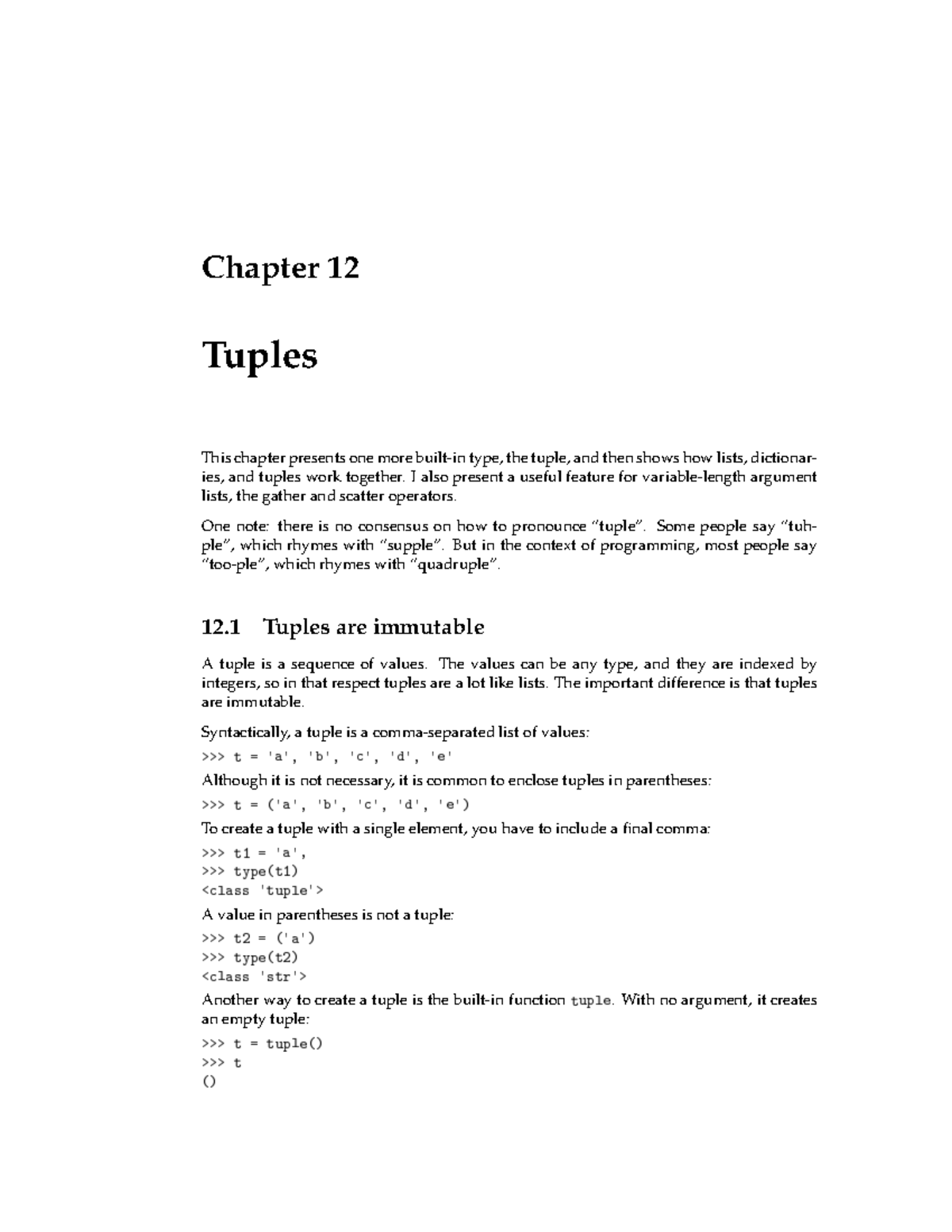 Thinkpython 2-12 - This cool doc - Chapter 12 Tuples This chapter presents one more built-in ...